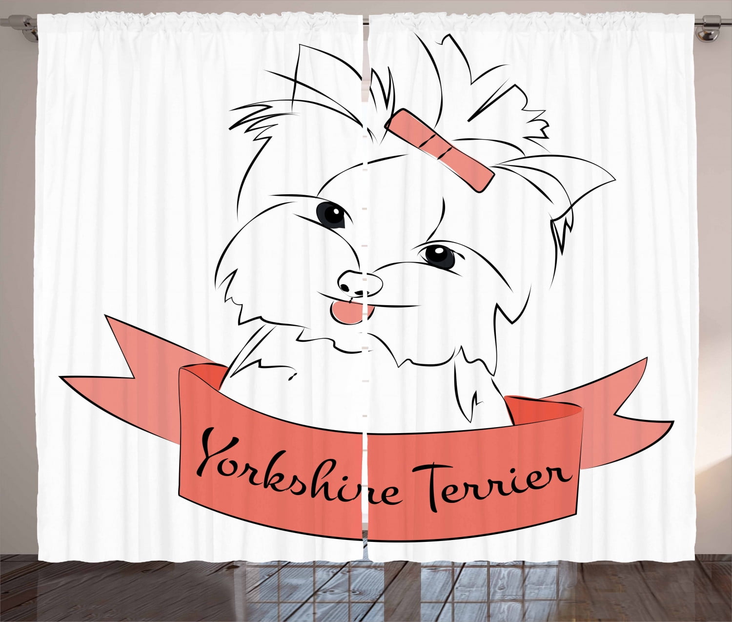 Ambesonne Yorkie Curtains 2 Panel Set, Puppy Hair Buckle, 108" x 63 ...