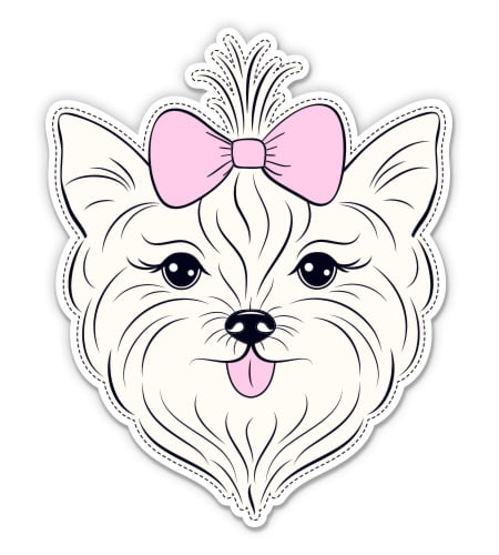 Yorkie Cute White Dog - 5" Vinyl Sticker - For Car Laptop I-Pad ...