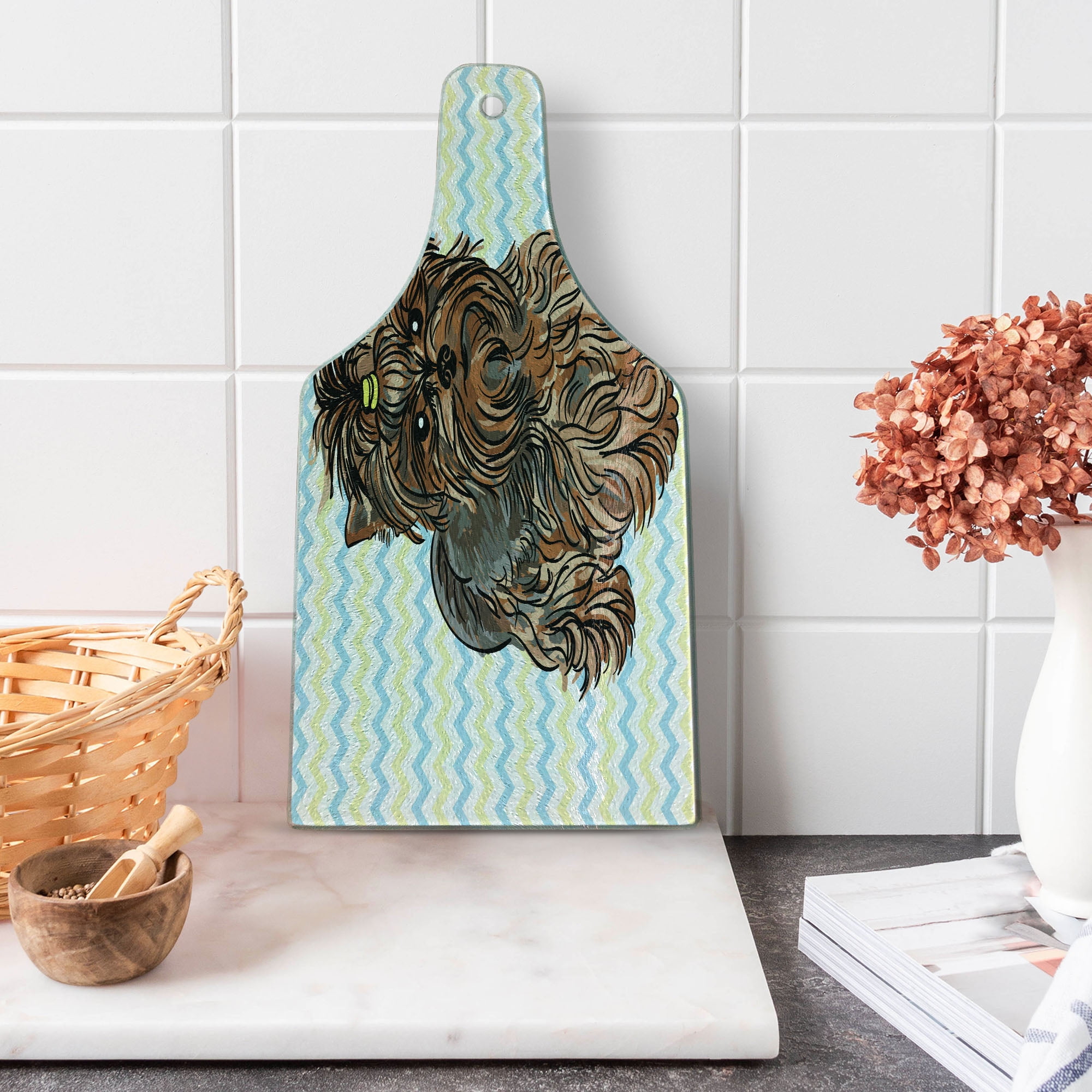 Yorkie Cutting Board, Brown Yorkie with Evenr Buckle on Its Head ...