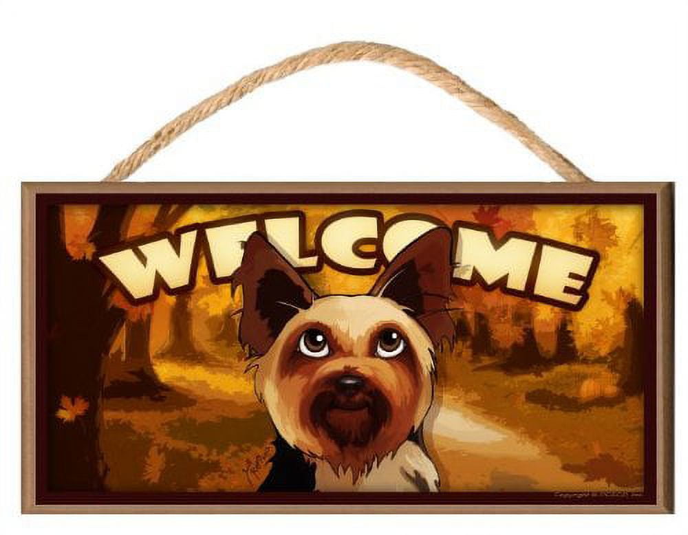 Yorkie Dog Autumn Season Cartoonish look Welcome Sign / Plaque ...