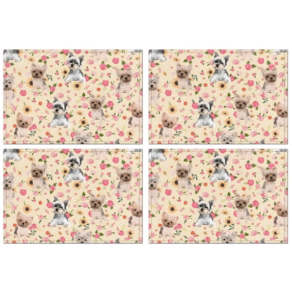 Yorkie Dog and Flower Florals Summer Placemats Table Placemats Set Of 4 ...