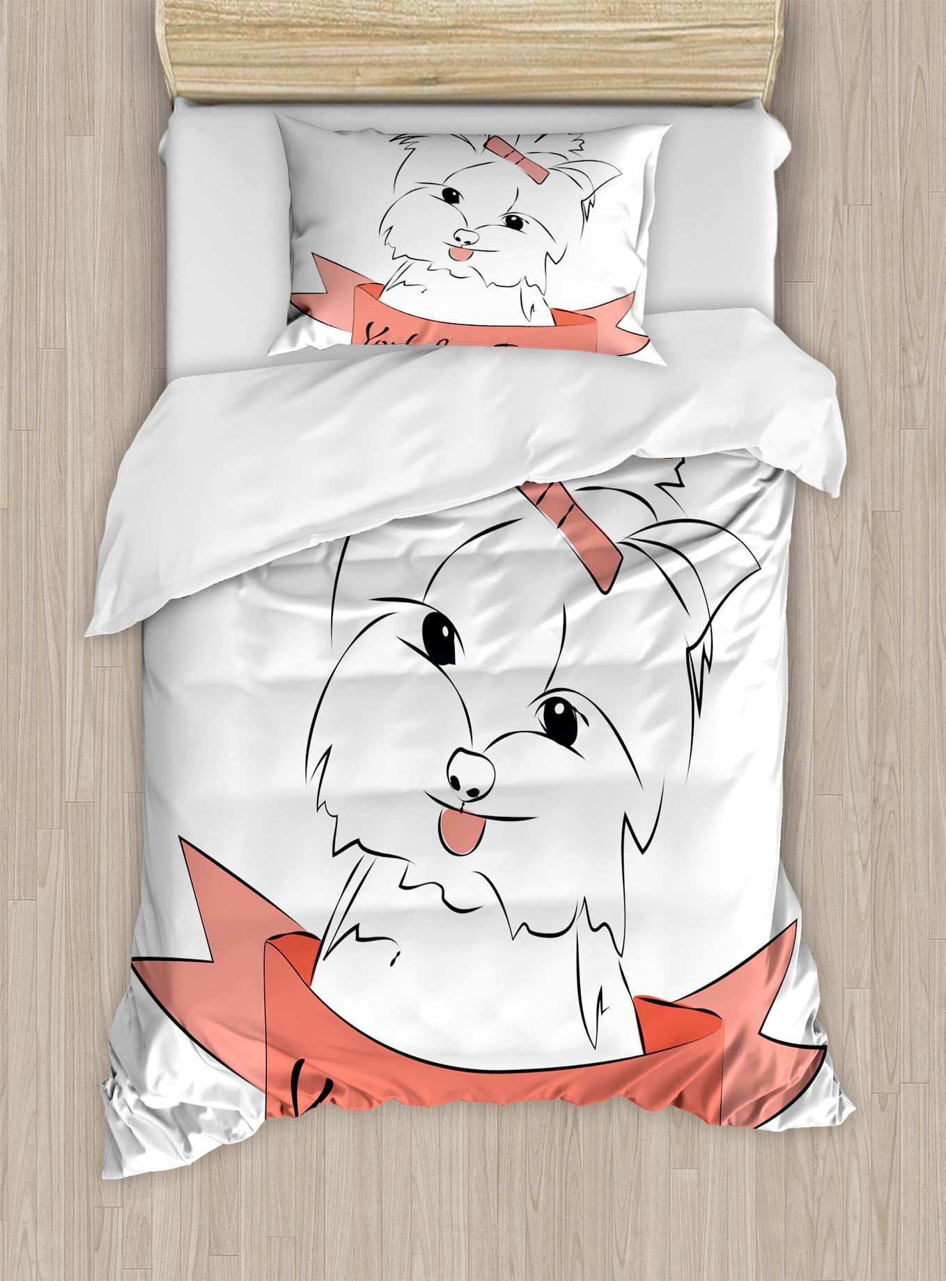 Yorkie Duvet Cover Set, Puppy with Hair Buckle Yorkie Terrier Animal ...