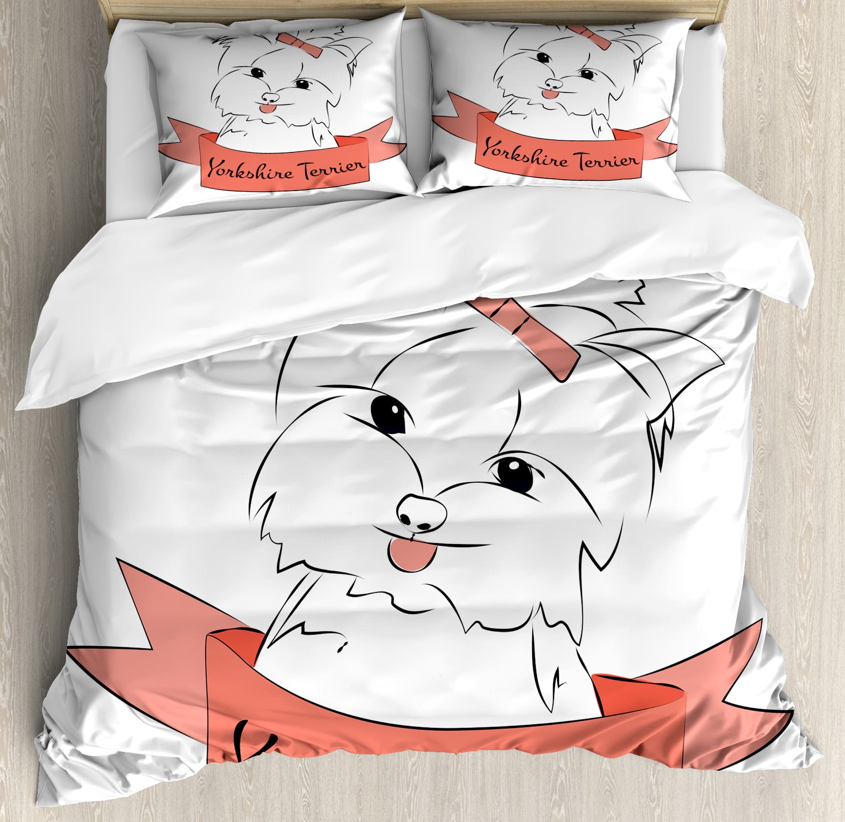 Yorkie Duvet Cover Set, Puppy with Hair Buckle Yorkie Terrier Animal ...