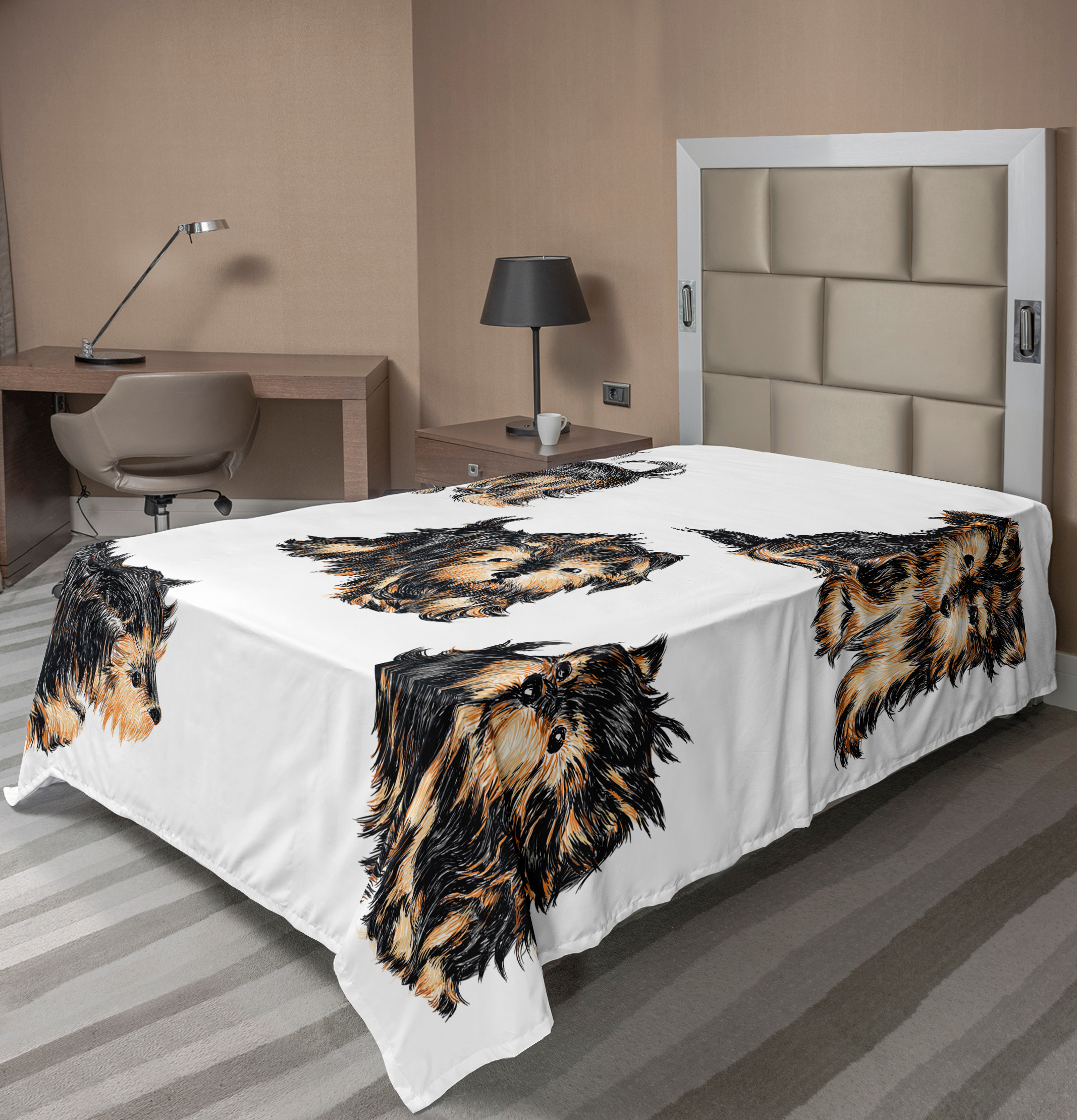 Yorkie Flat Sheet, Hand Drawn Yorkies Realistic Yorkshire Terrier ...