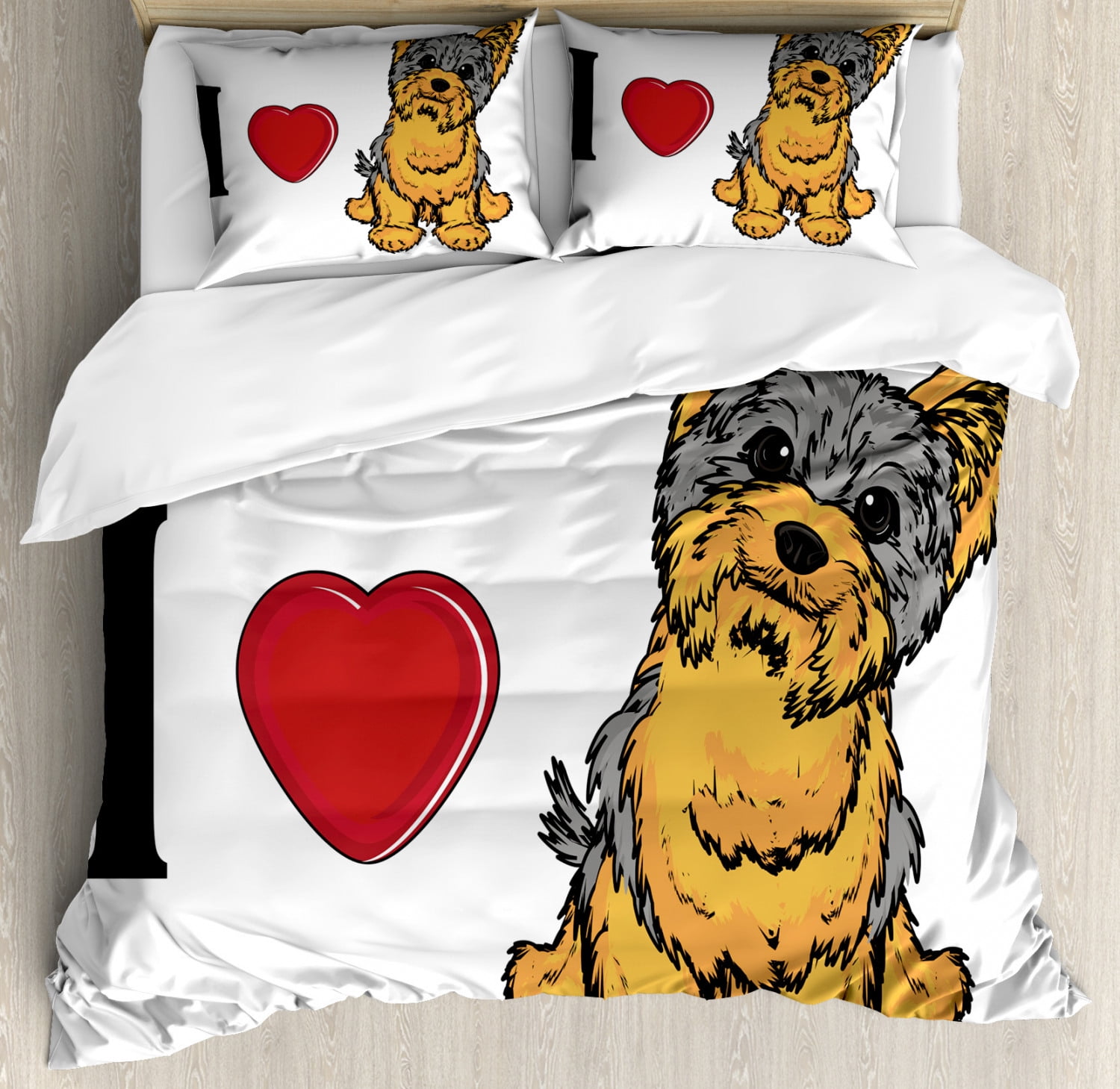 Yorkie King Size Duvet Cover Set, I Love Yorkshire Terrier Cute Dog ...
