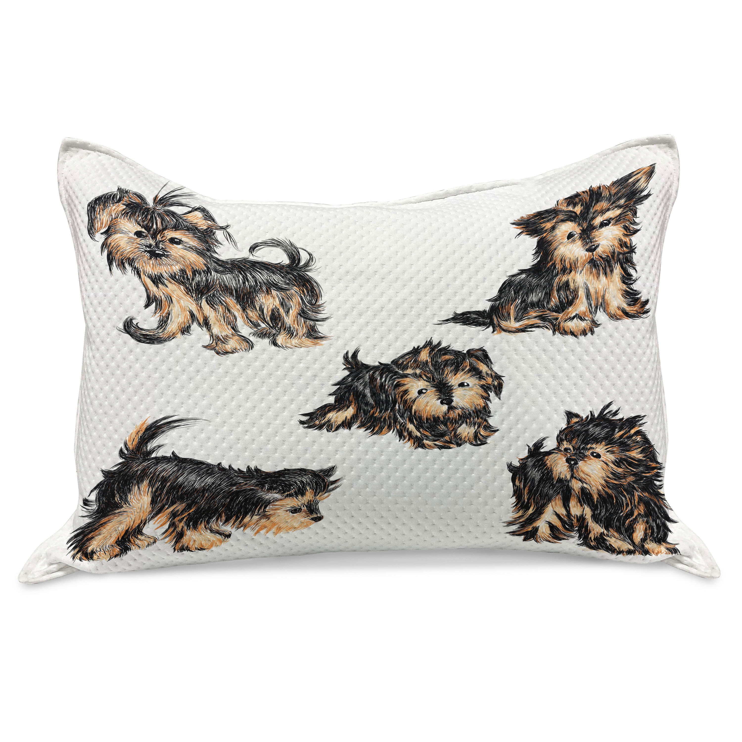 Yorkie Knitted Quilt Pillowcover, Hand Drawn Yorkies Realistic ...