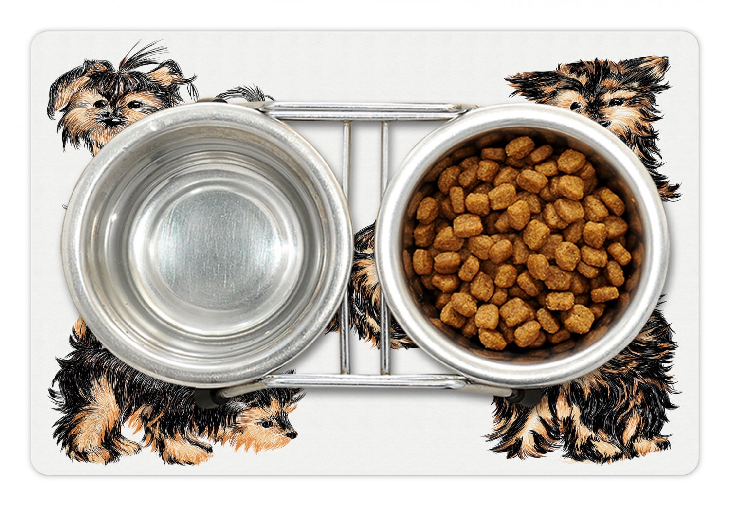 Yorkie Pet Mat for Food and Water, Hand Drawn Yorkies Realistic ...