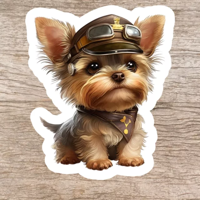 Yorkie Pilot Cute Adorable Aviator Sticker Phone Decal Water Bottle ...
