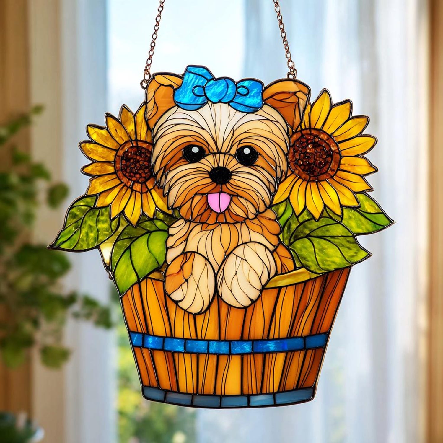 Yorkie Puppy ACRYLIC Suncatcher: Sunflower Dog Memorial Gift, Yorkshire ...