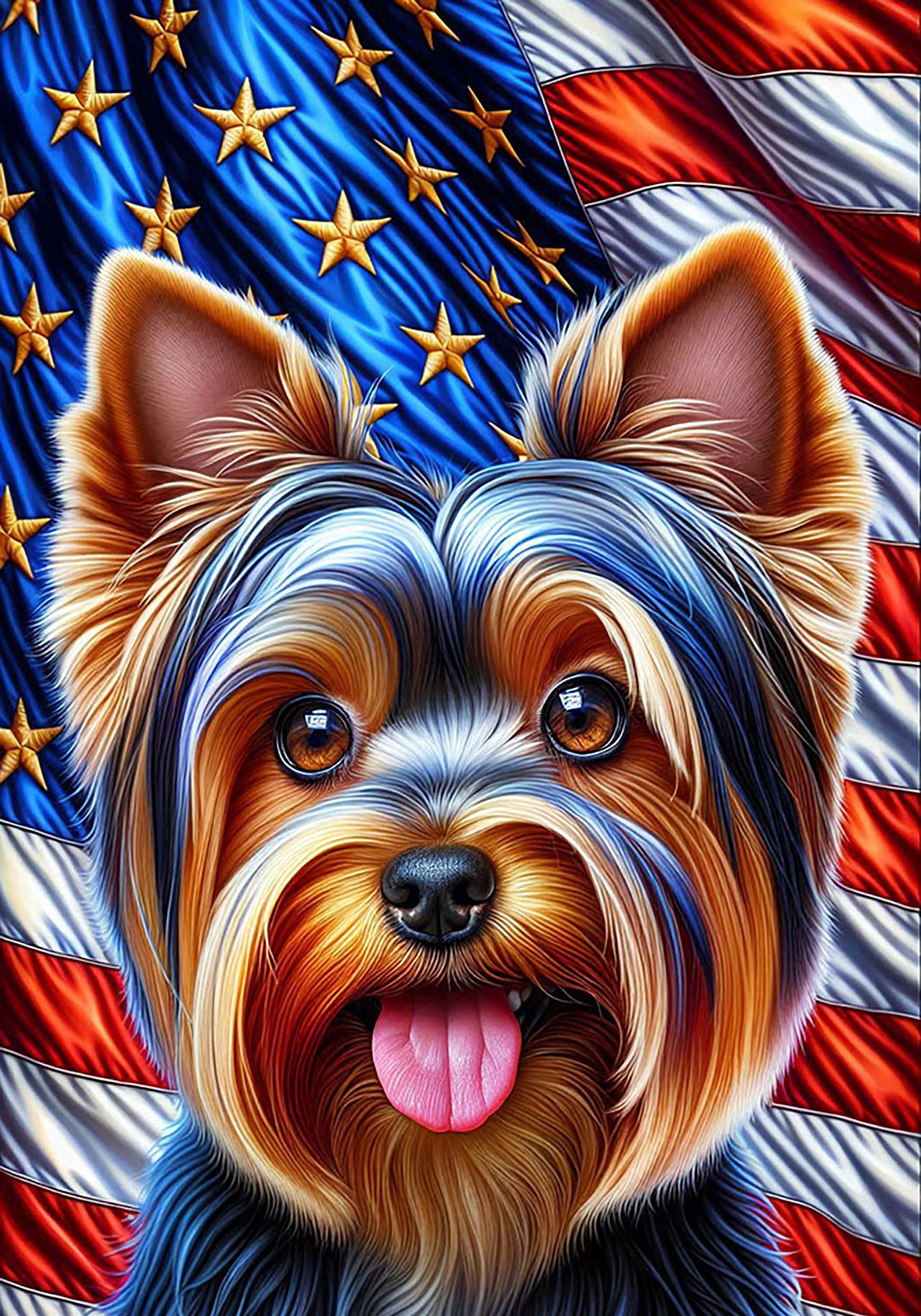 Yorkie Puppy Cut - Best of Breed DCR Patriotic III Outdoor House Flag ...
