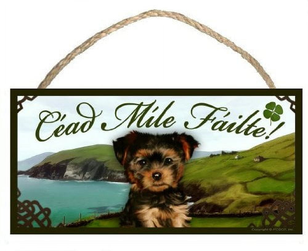 Yorkie Puppy Irish Welcome Sign / Plaque featuring the art of Scott ...