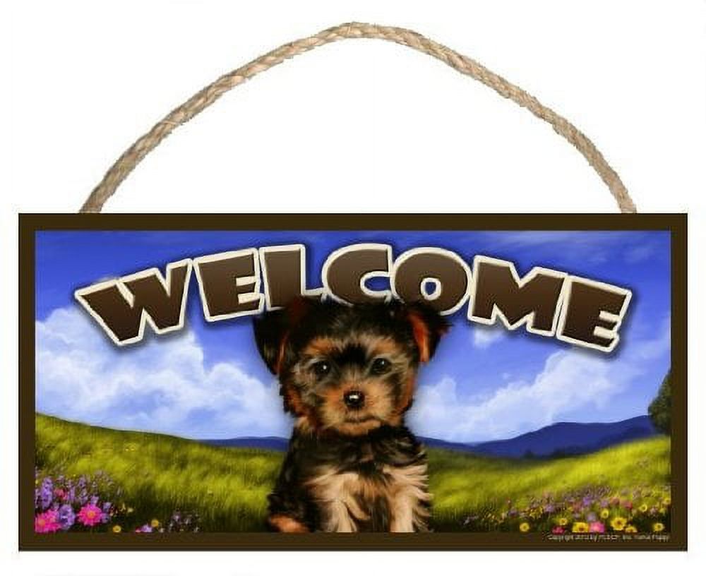 Yorkie Puppy Spring Season Welcome Wooden Dog Sign / Plaque featuring ...