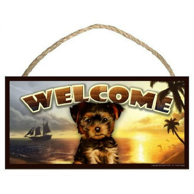 Yorkie Puppy Summer Season Welcome Dog Sign / Plaque featuring the art ...