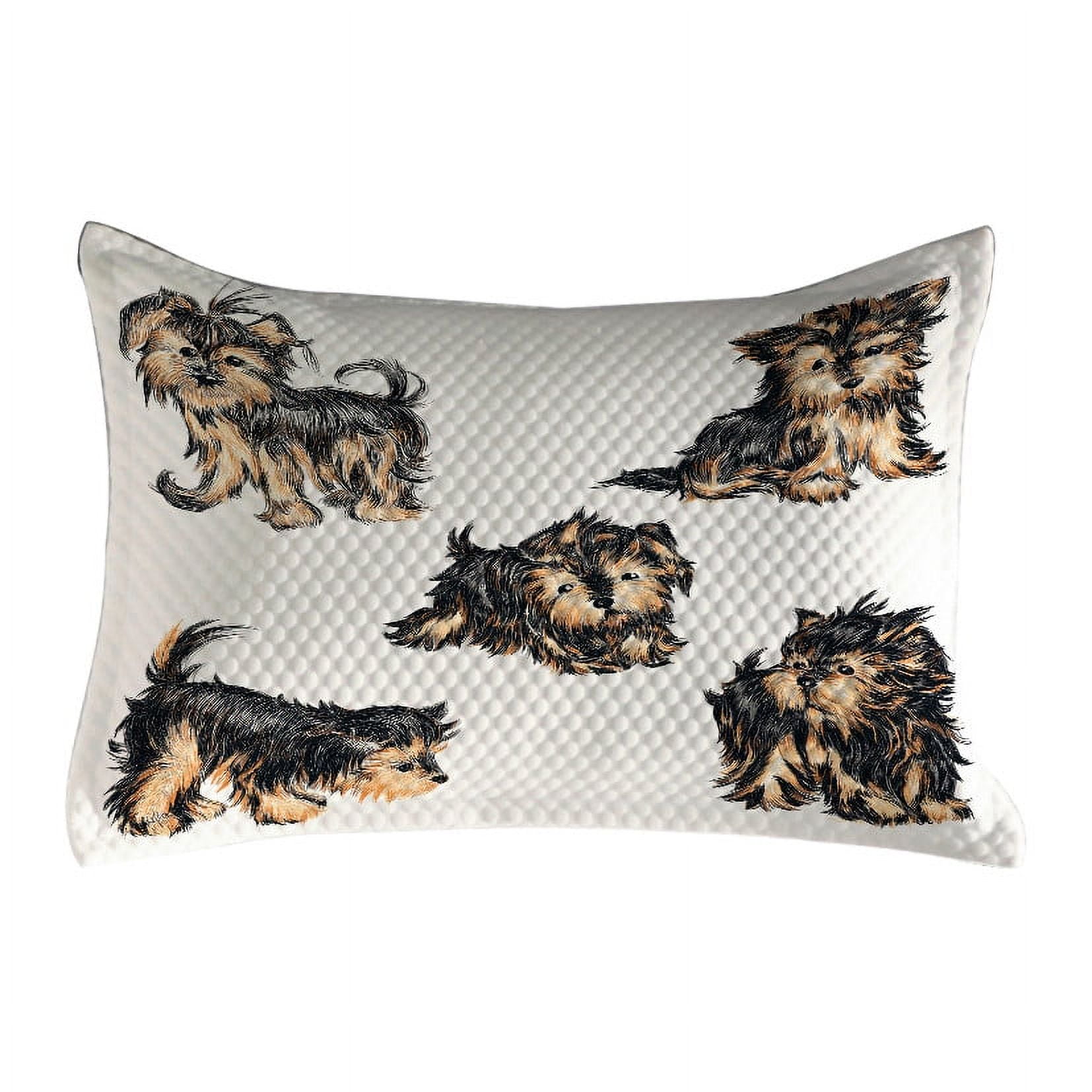 Yorkie Quilted Pillowcover, Hand Drawn Yorkies Realistic Yorkshire ...