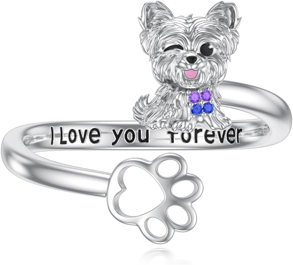 Yorkie Rings 925 Sterling Silver Yorkie Open Rings Dog Adjustable Rings ...