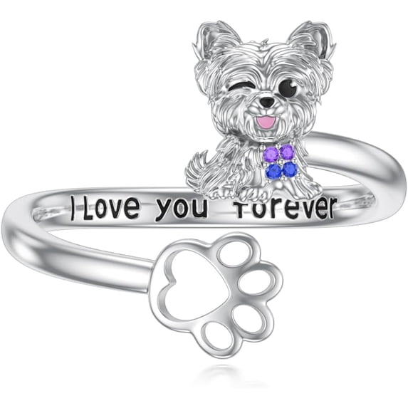 Yorkie Rings 925 Sterling Silver Yorkie Open Rings Dog Adjustable Rings ...