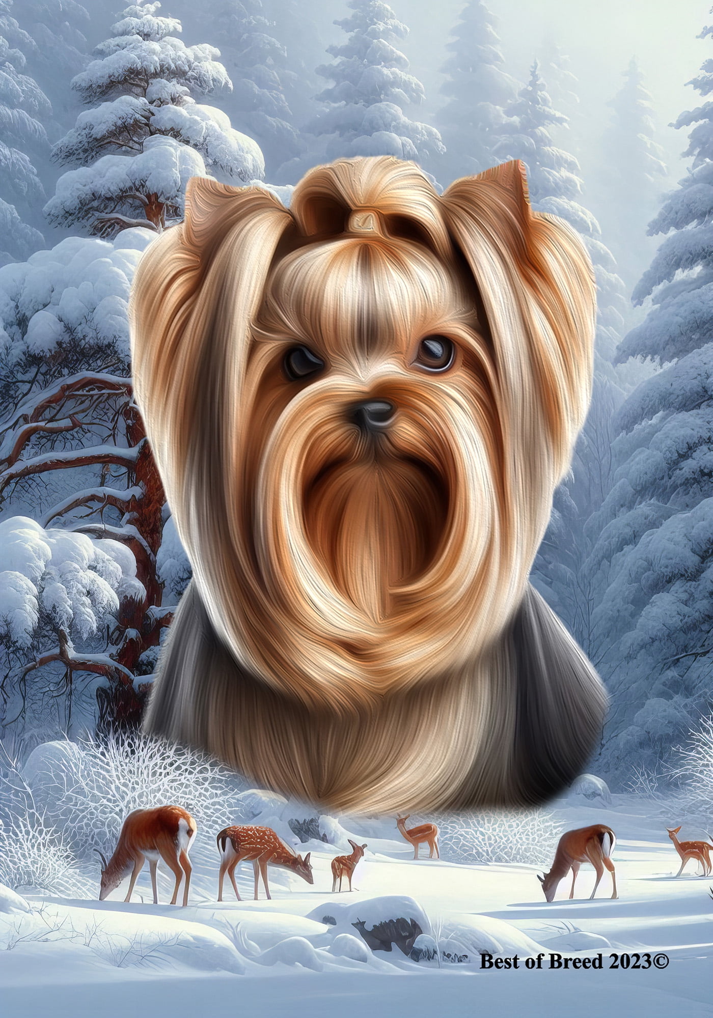 Yorkie Show Cut - Best of Breed Winter Wonderland Garden Flag 12" x 17 ...