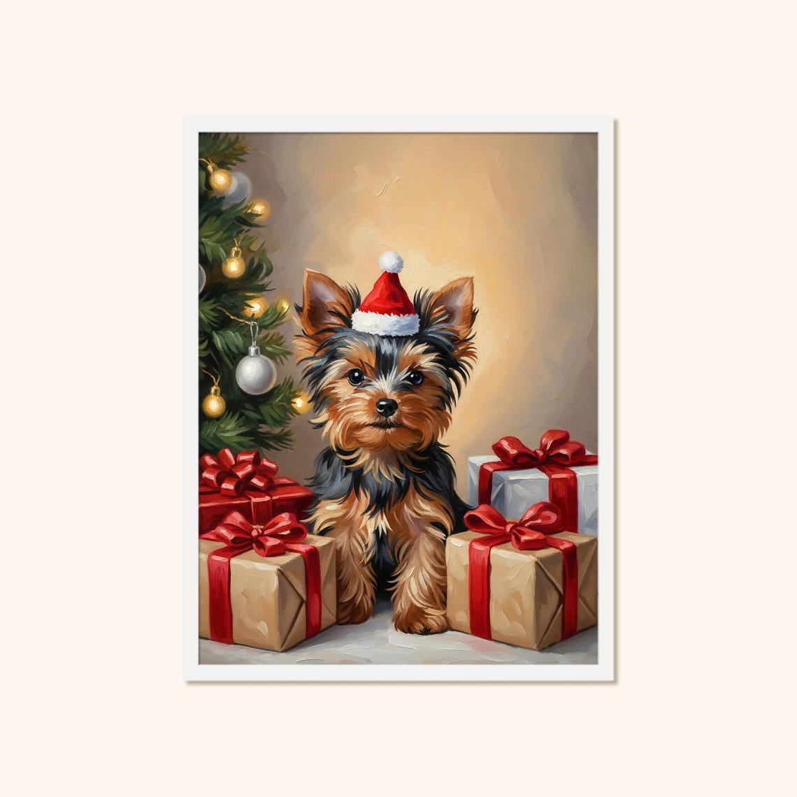 Yorkie Wall Art, Yorkshire Terrier Santa Hatposter, Unframed Poster ...