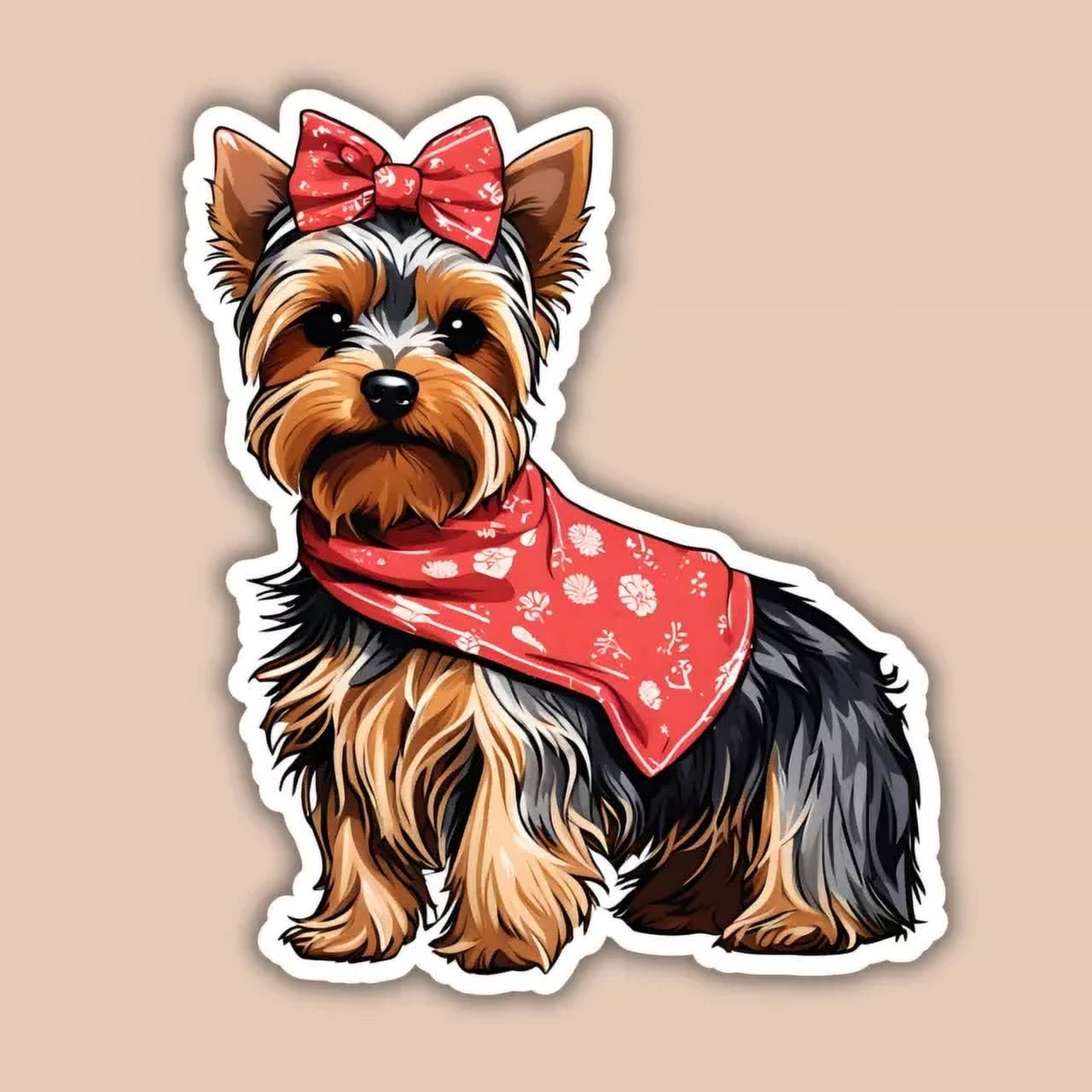 Yorkie Wearing A Bandana Cute Sticker Phone Decal Water Bottle Stickers ...