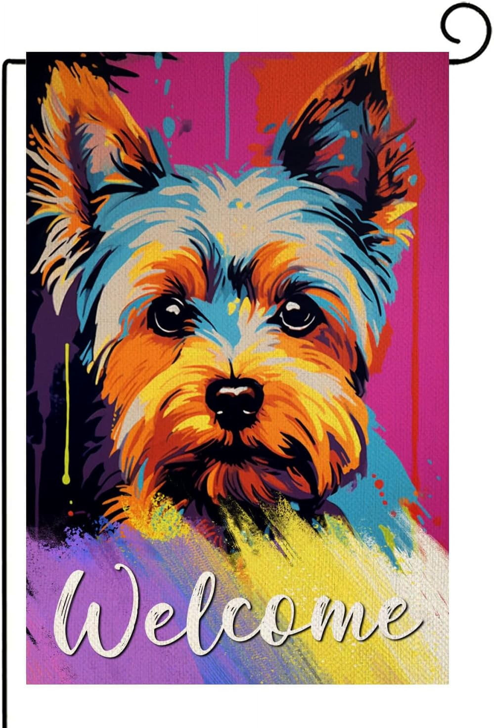 Yorkie Welcome Garden Flag Dogs Paw Prints Spring Yard Flag Pet Lovers ...