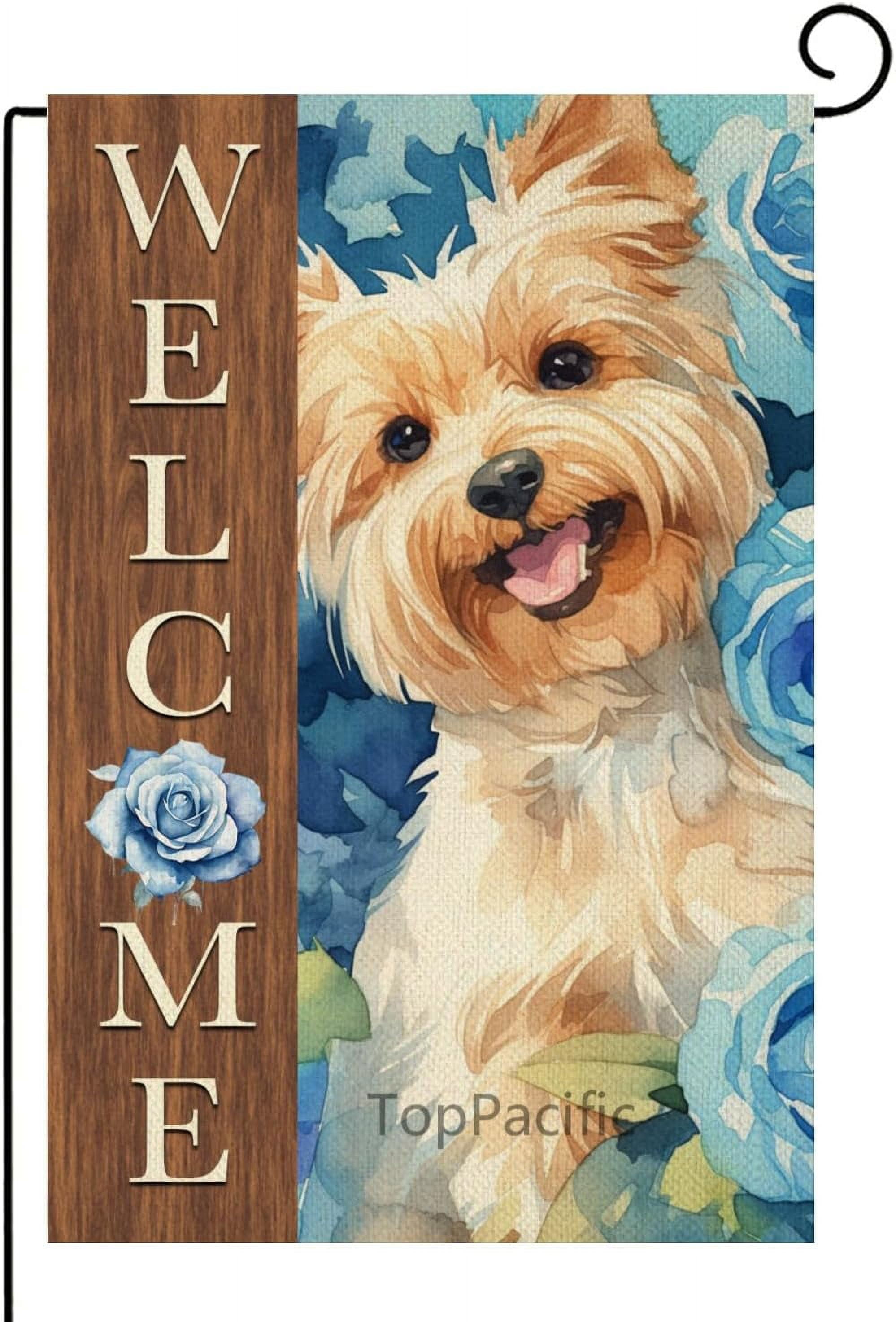 Yorkie Welcome Garden Flag Spring Summer Blue Rose Garden Flag Double ...