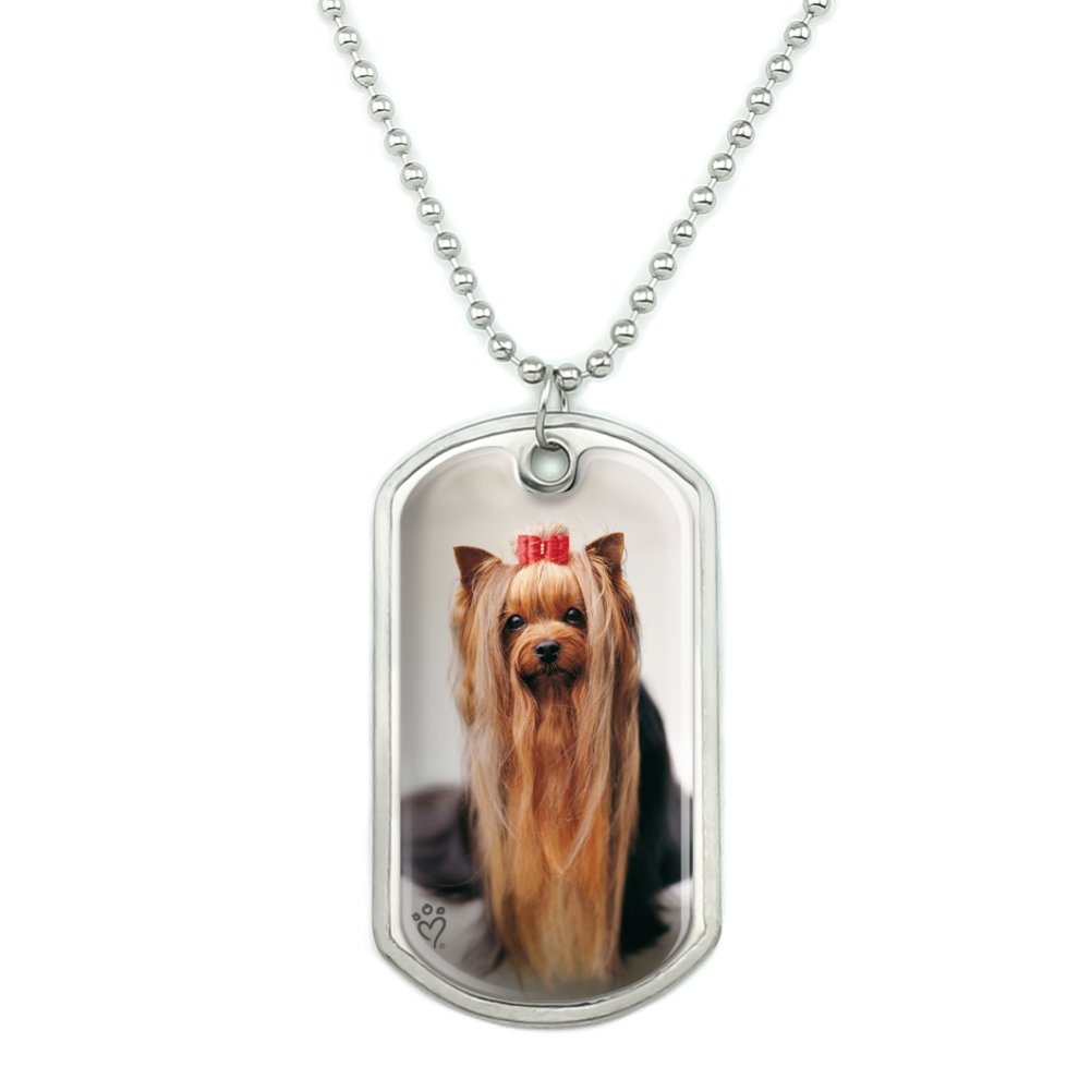 Yorkie Yorkshire Terrier Dog Red Bow Military Dog Tag Pendant Necklace ...