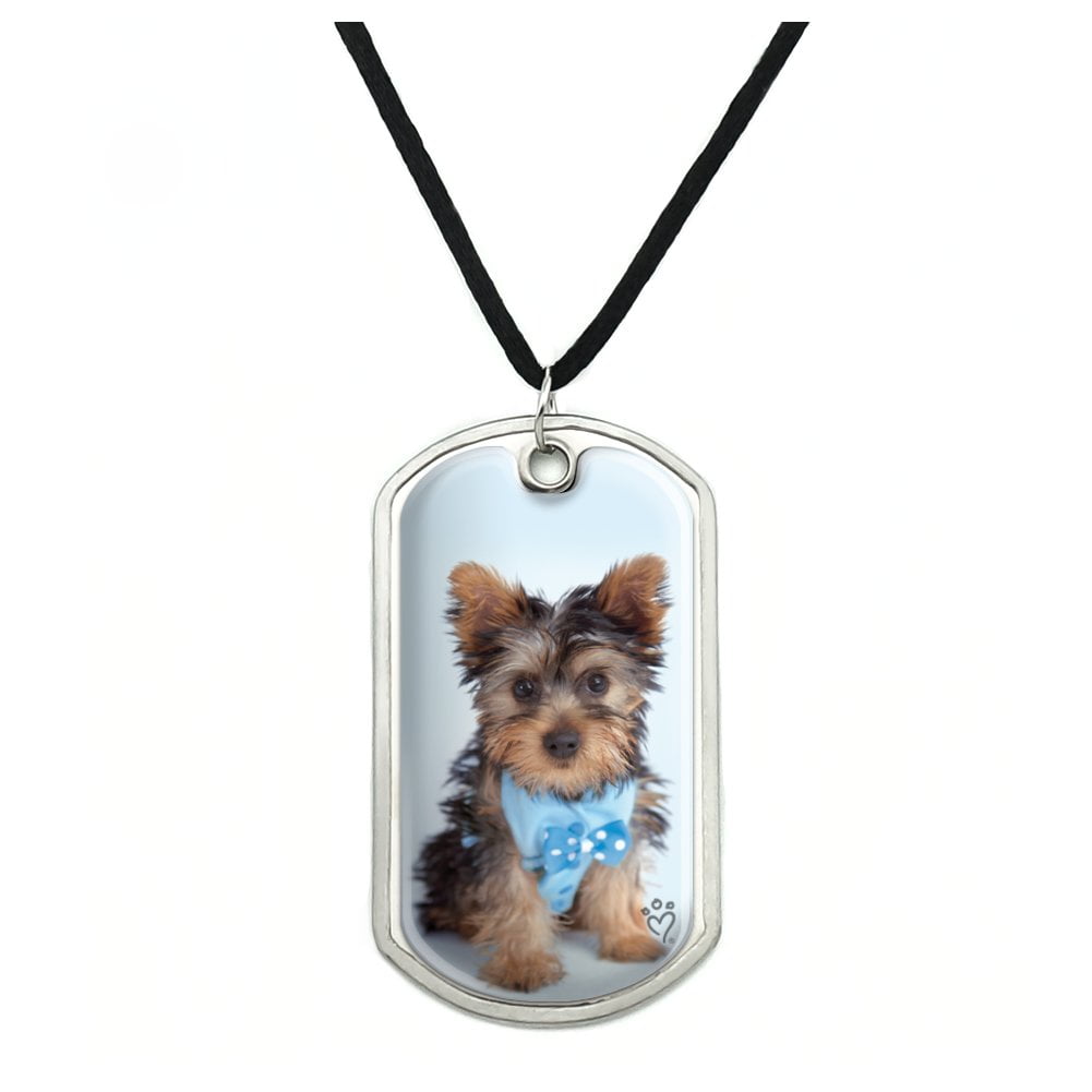 Yorkie Yorkshire Terrier Puppy Dog Blue Bow Tie Military Dog Tag ...