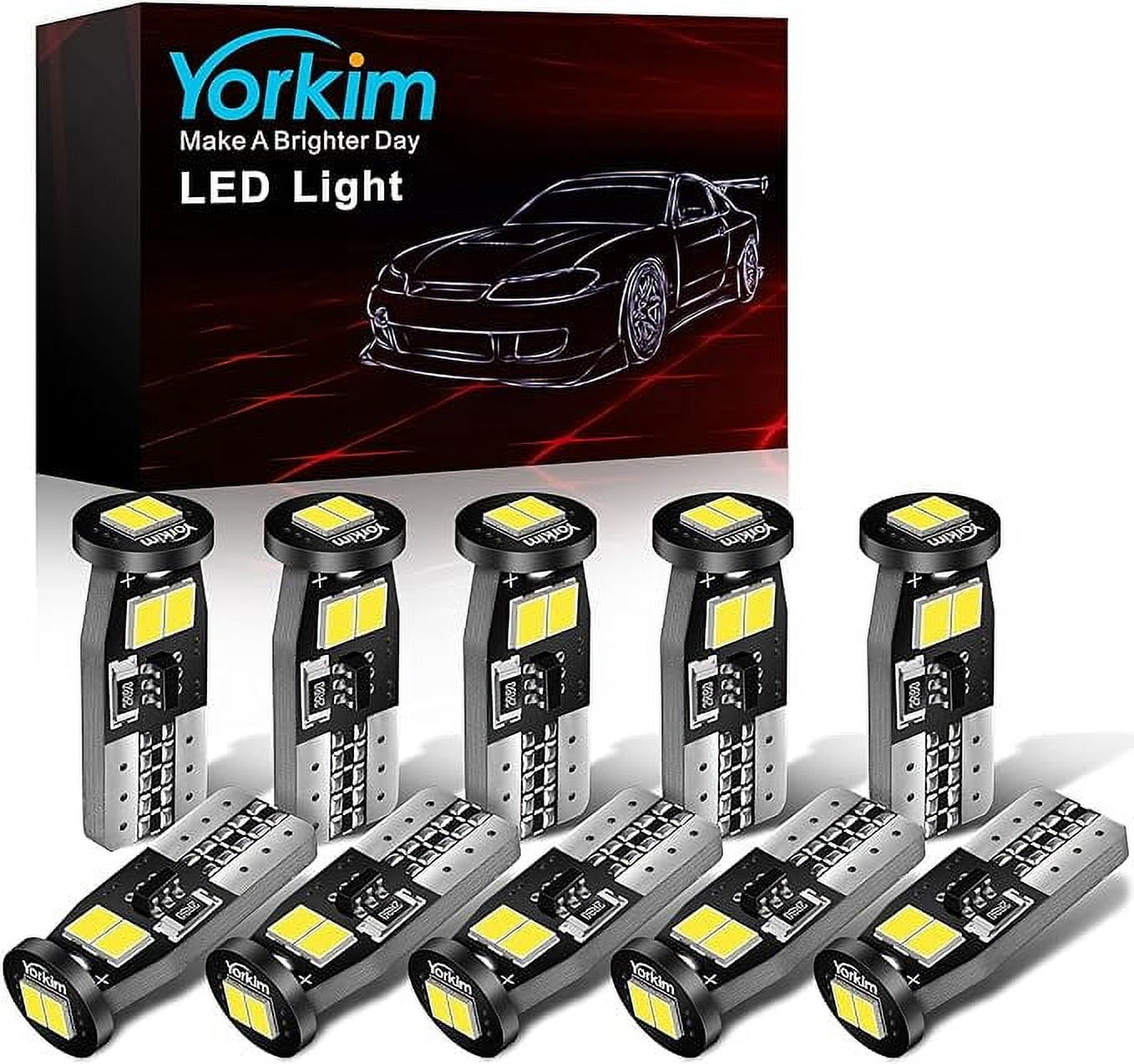 Yorkim 194 LED Bulb White CANBUS Error Free T10 LED Bulb 6-SMD 2835 ...