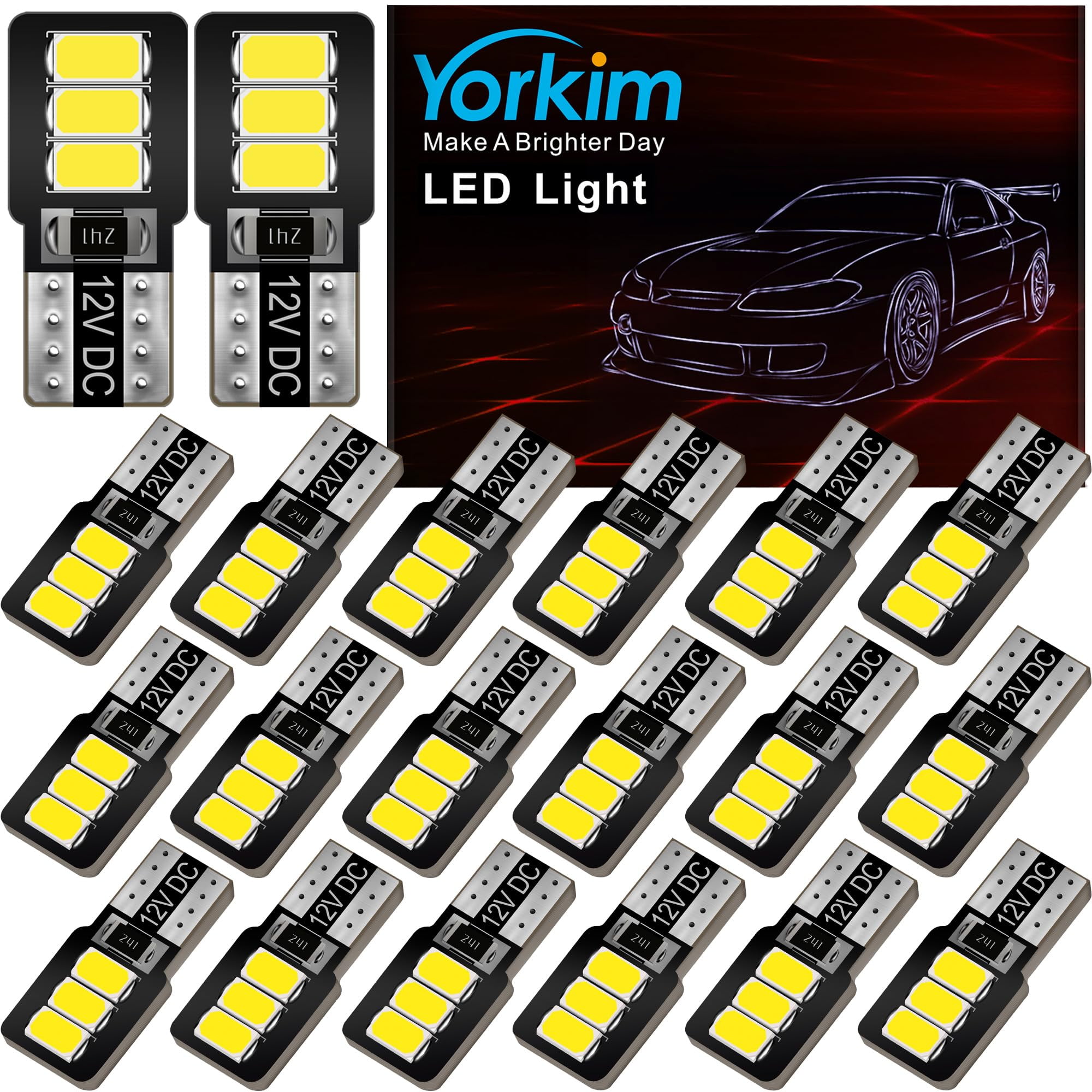 Yorkim 20PCS 194 LED Bulb White, MINI SIZE 168 Led Bulb T10 Led ...