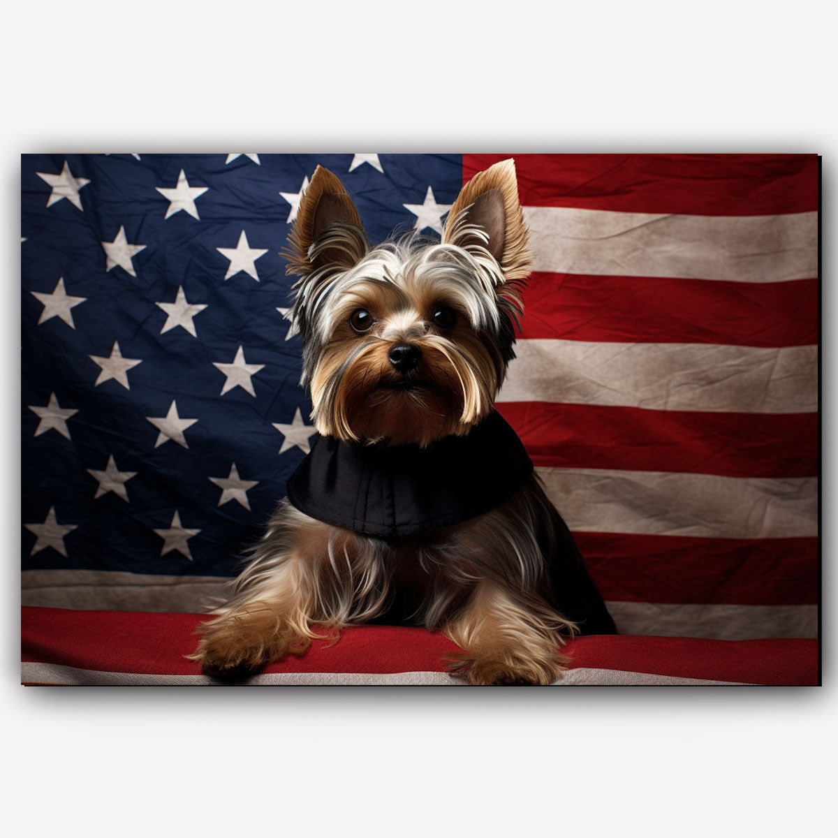 Yorkshire Terrier Dog with American Flag Canvas Wall Art Dog Pictures for Wall Decor Red White ...