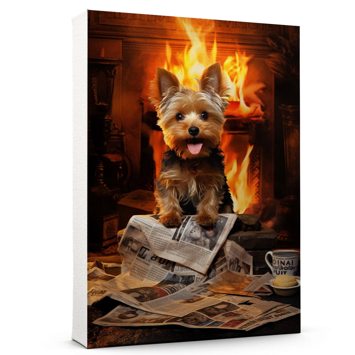 Yorkshire Terrier Dog Read Newspapers Sitting Poster Prints on Canvas ...