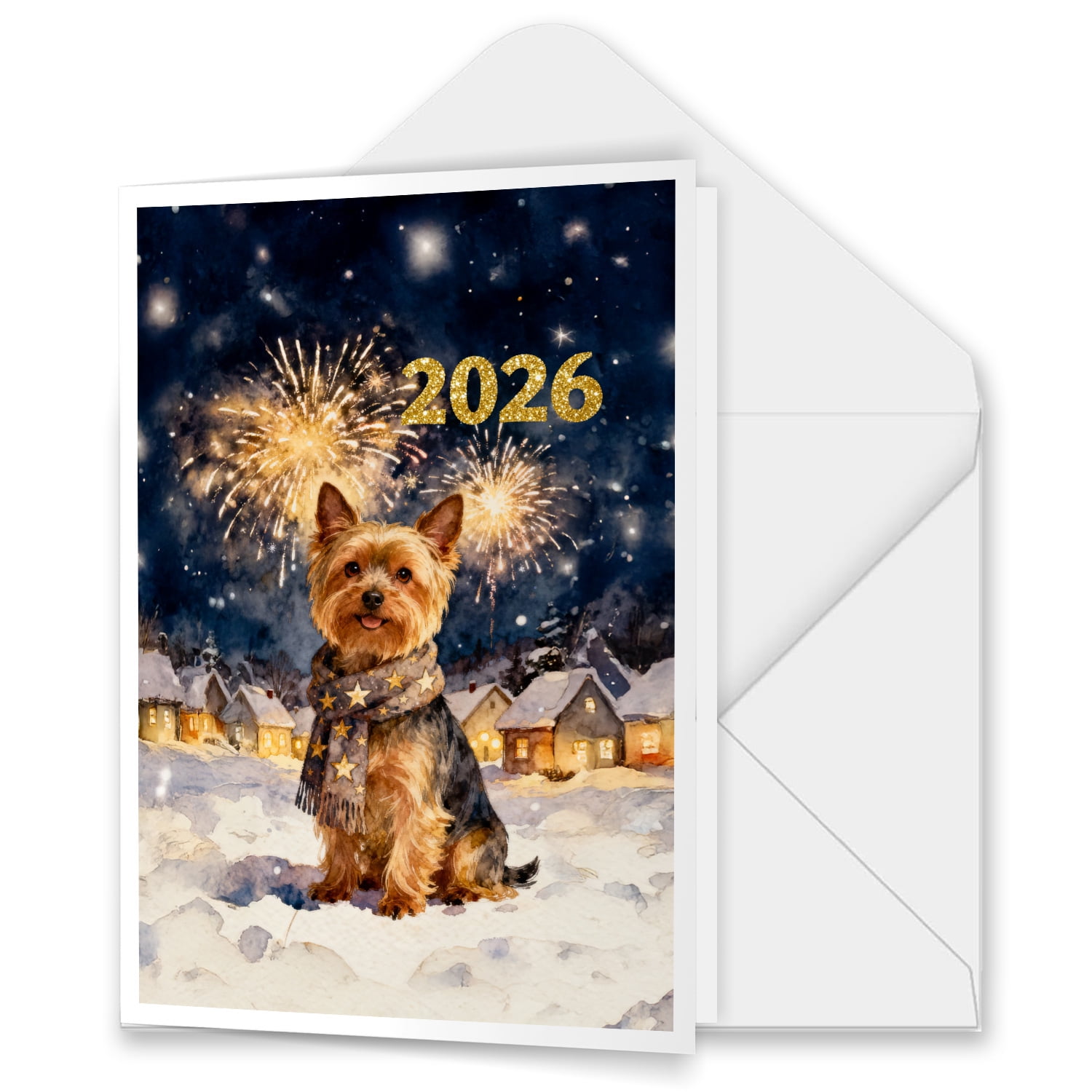 Yorkshire Terrier Happy New Year 2026 with Fireworks on New Year's Eve ...