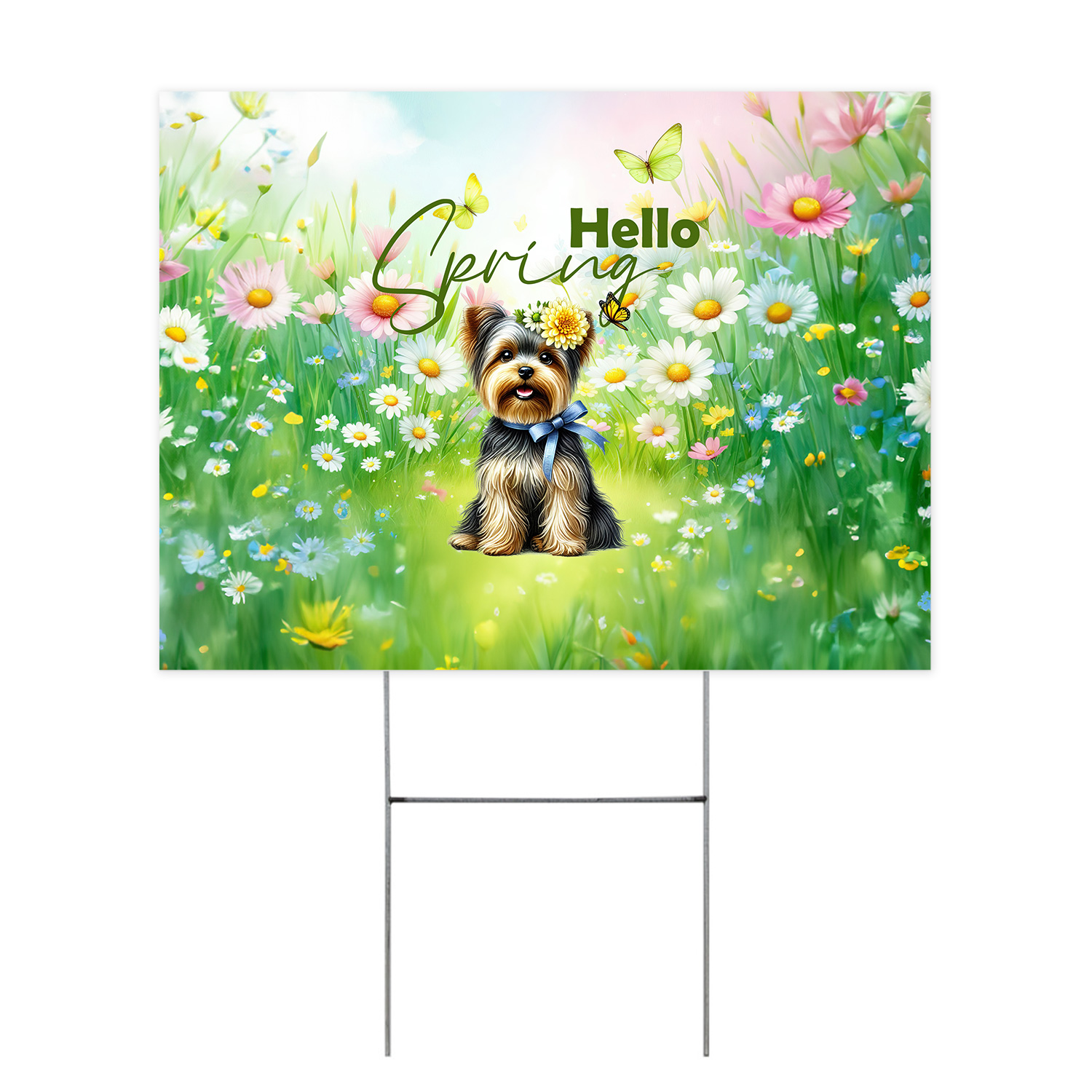 Yorkshire Terrier Hello Spring Time Flower Floral Nature Yard Sign ...
