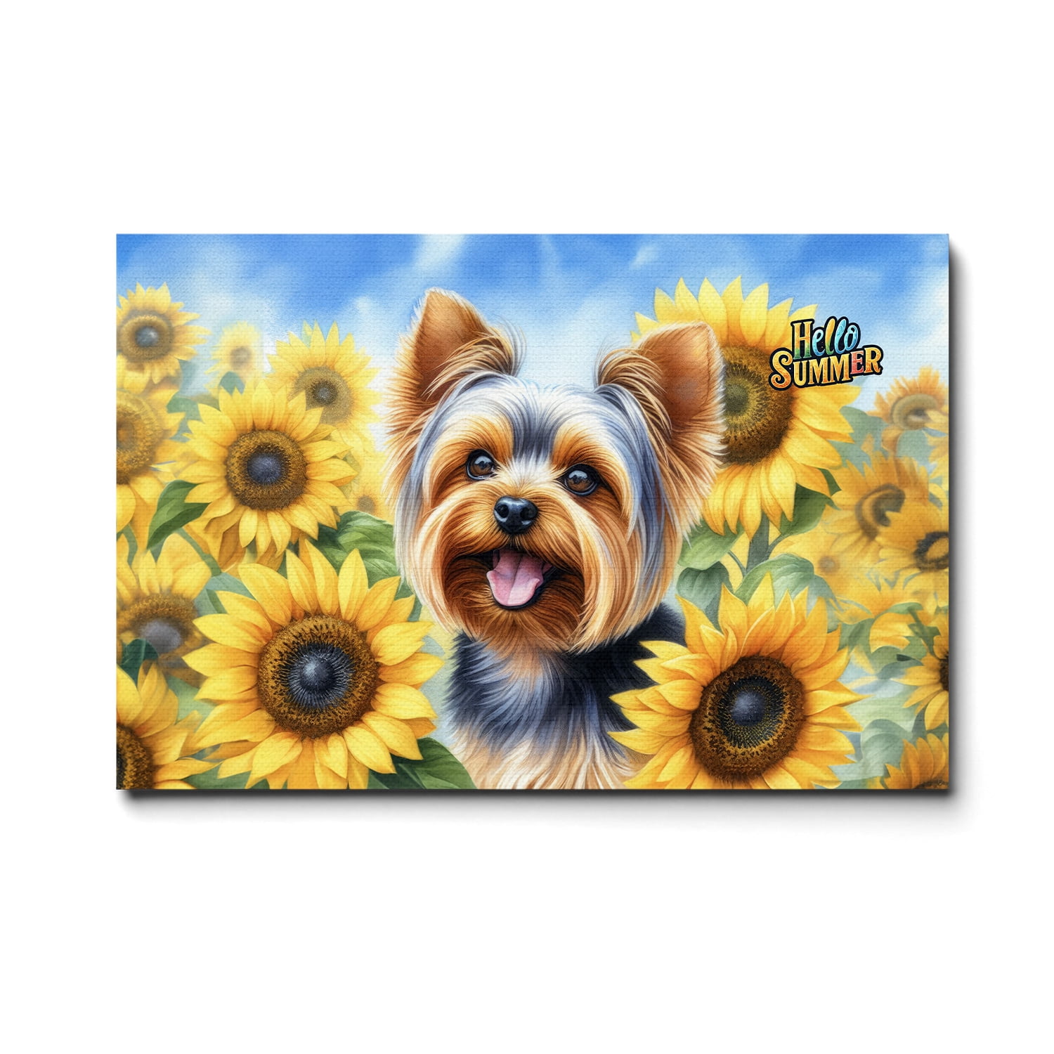 Yorkshire Terrier Hello Summer Sunshine Sunflowers Spring Retro Vintage ...