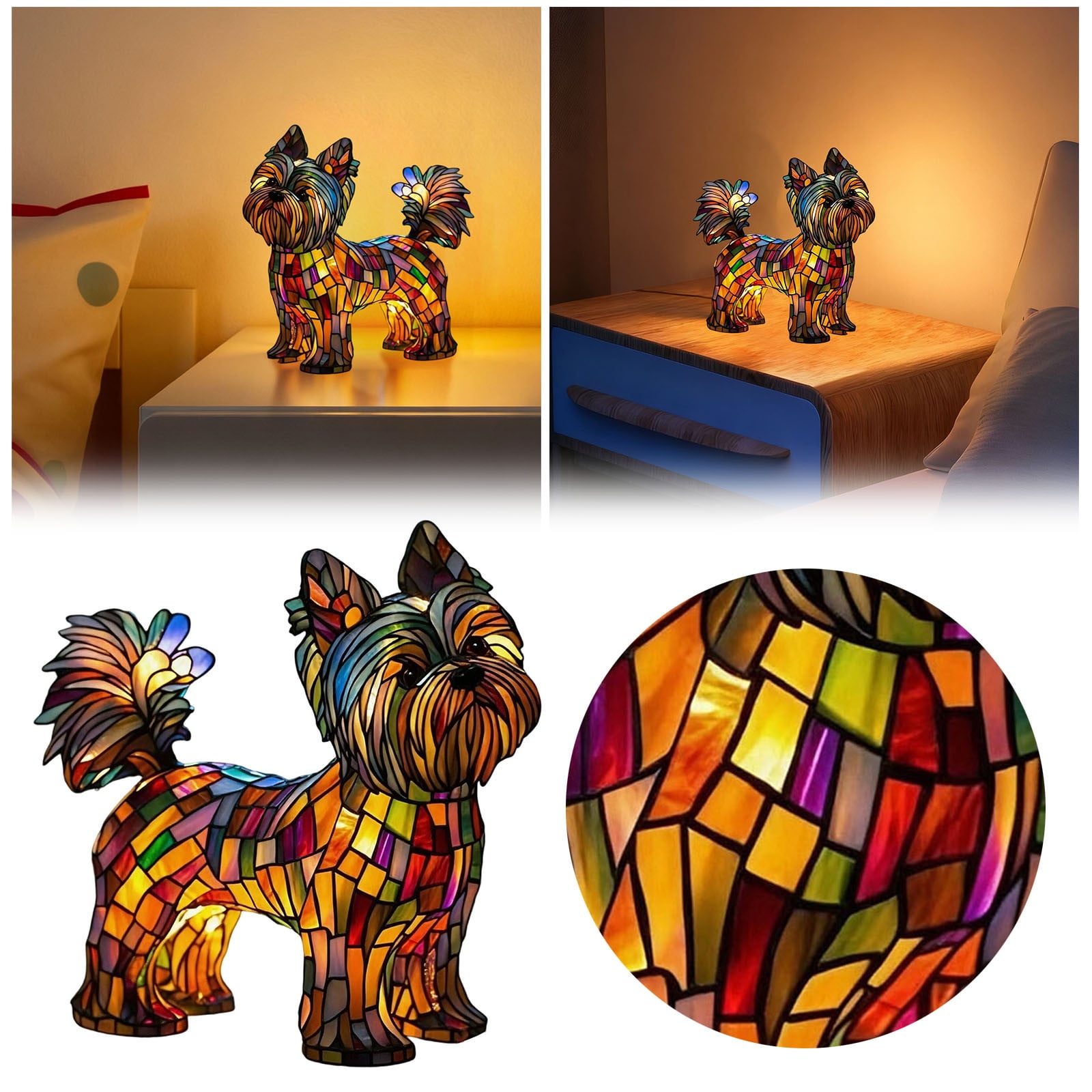 Yorkshire Terrier Lamp, Stained Glass, Dog Series Art Night Light ...