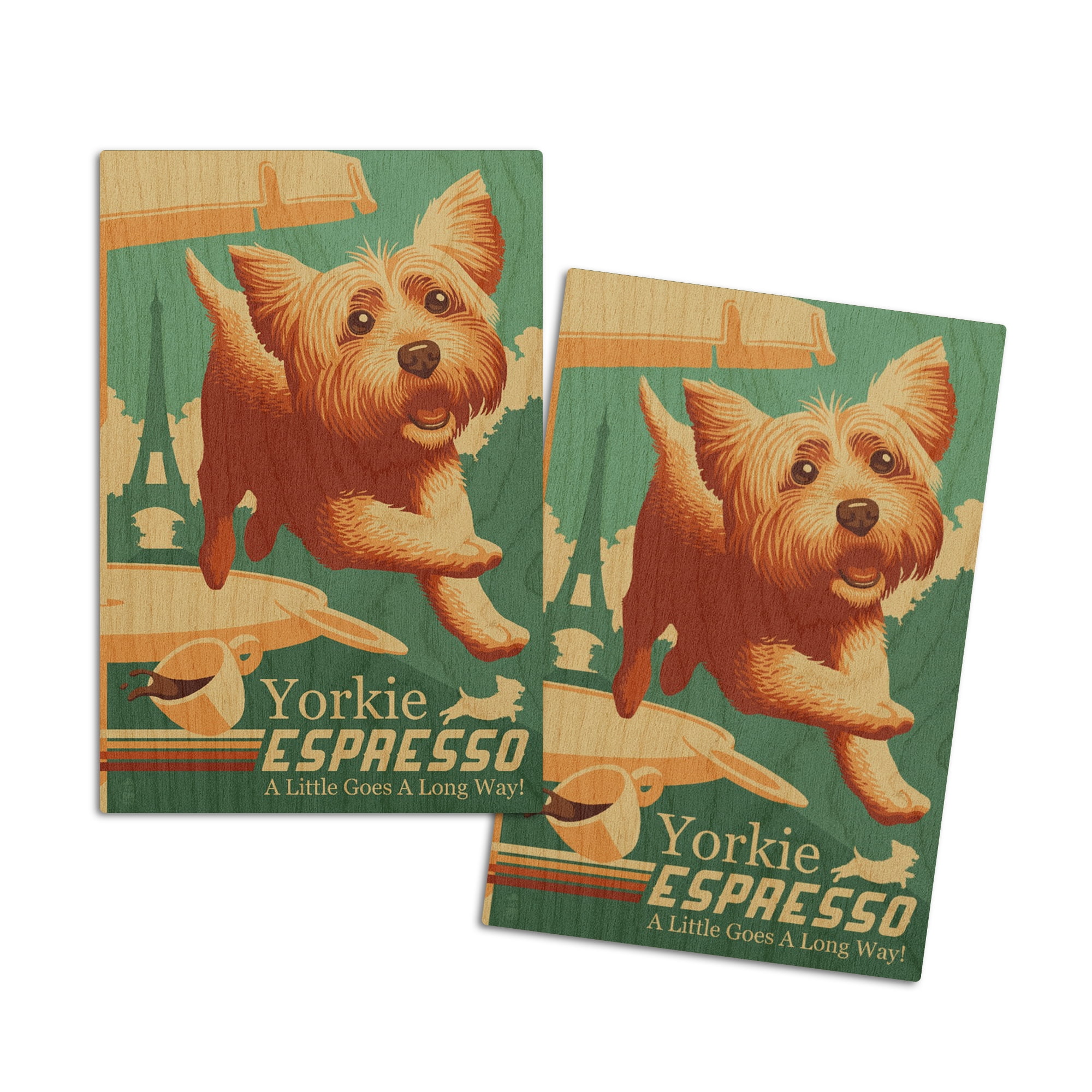 Yorkshire Terrier, Retro Yorkie Espresso Ad (4x6 Birch Wood Postcards ...