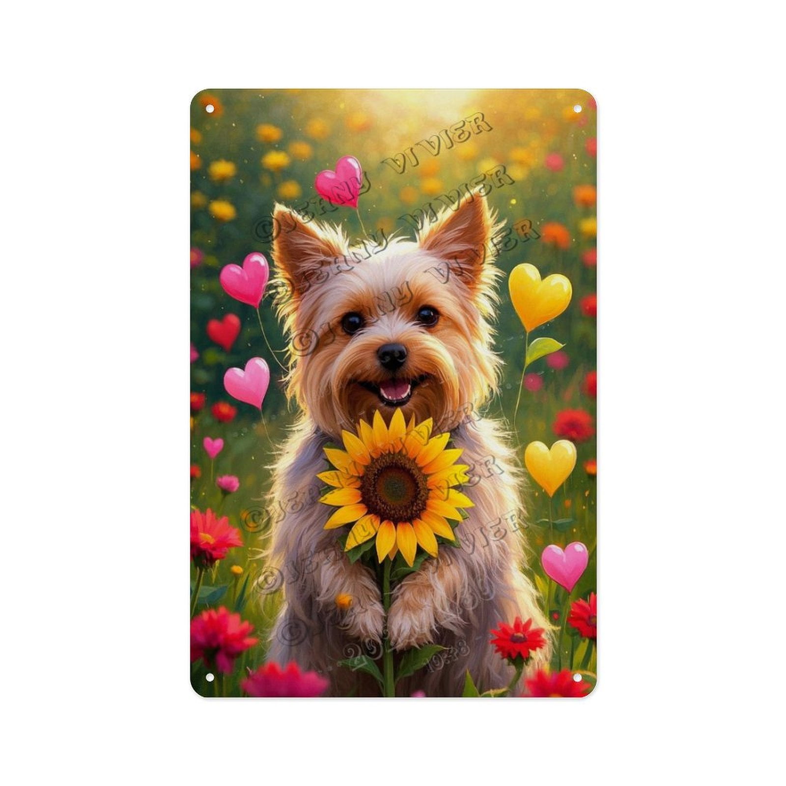 Yorkshire Terrier with Sunflower Tin Sign – Cute Dog Art for Home Decor ...