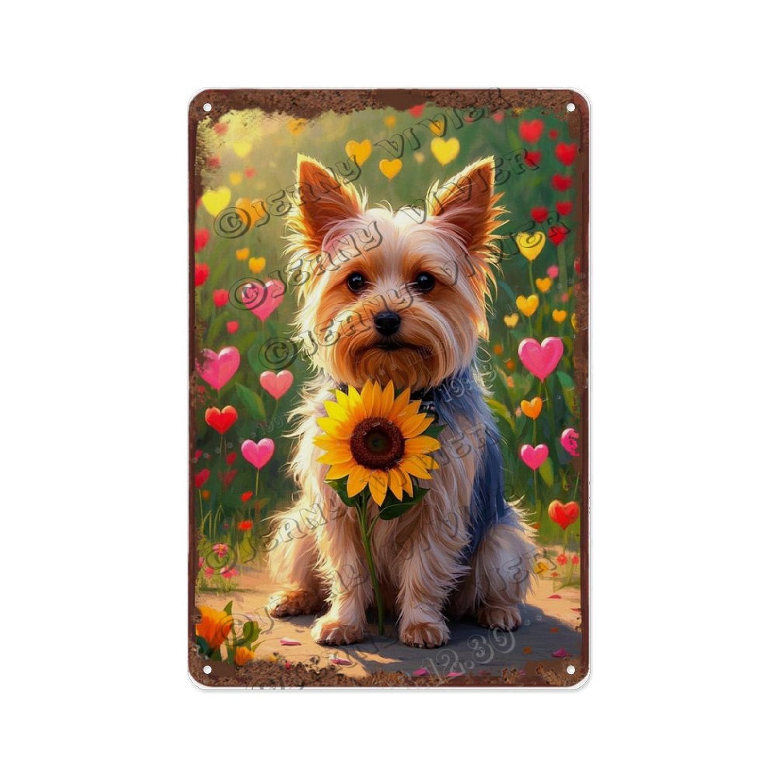 Yorkshire Terrier With Sunflower 8x12 Inch Metal Sign | Adorable Yorkie ...