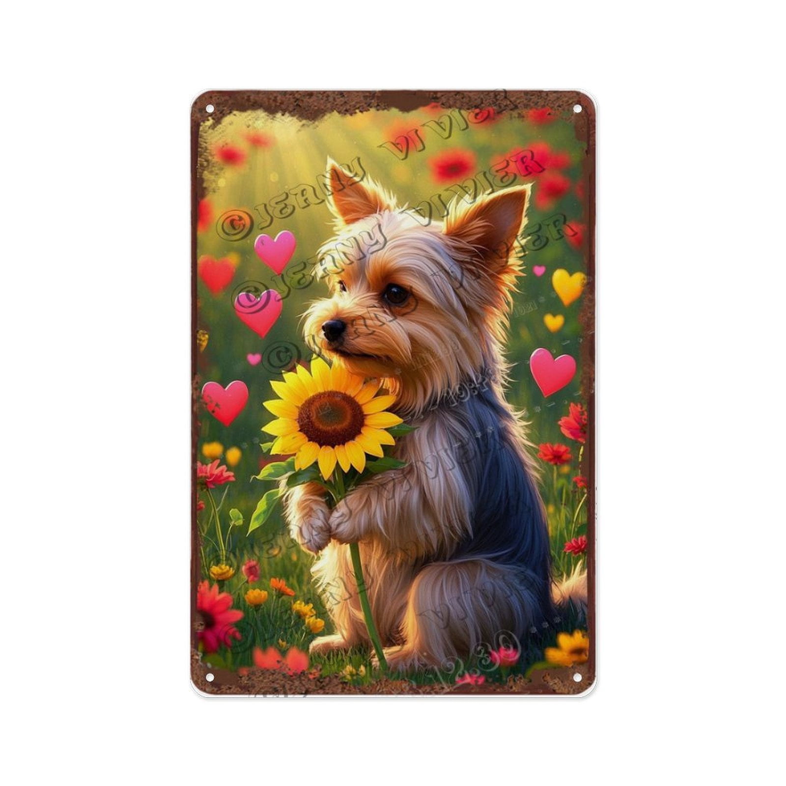 Yorkshire Terrier With Sunflower 8x12 Inch Metal Sign | Cute Yorkie ...