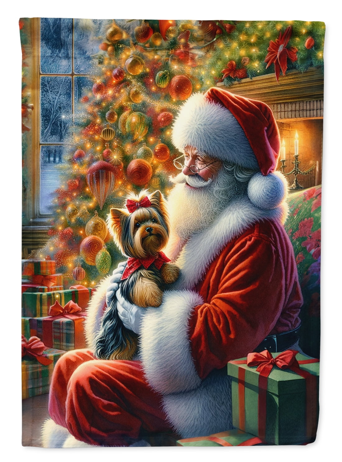 Yorkshire Terrier Yorkie and Santa Claus House Flag 28 in x 40 in ...