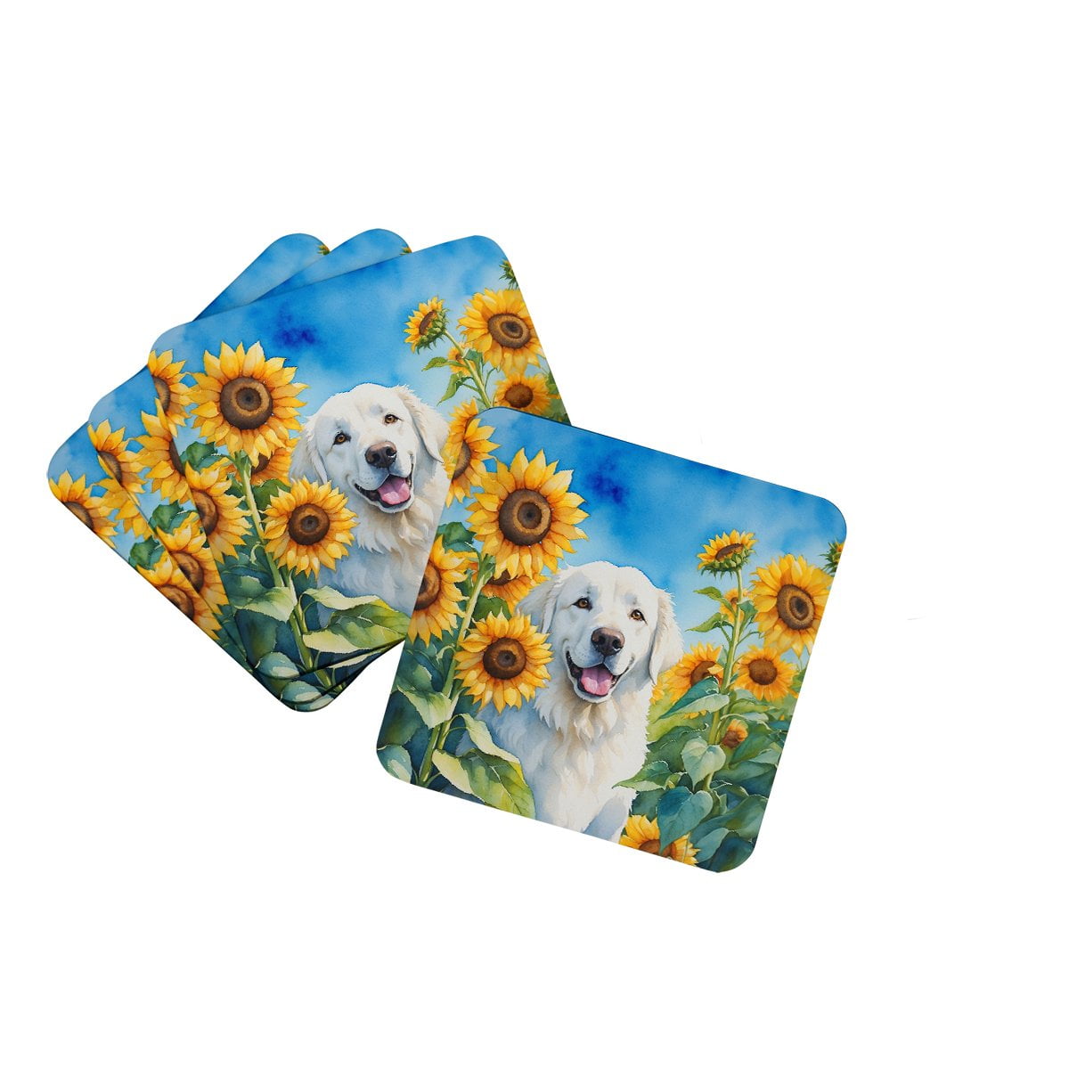 Kuvasz in Sunflowers Foam Coasters 3.5 in x 3.5 in - Walmart.com