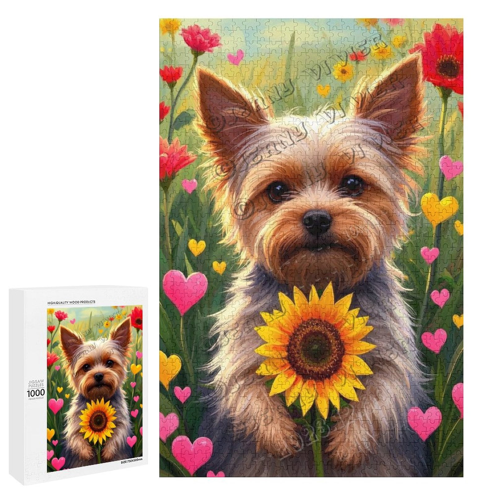 Yorkshire Terrier with Sunflower Puzzle – 1000 Piece Wooden Jigsaw ...