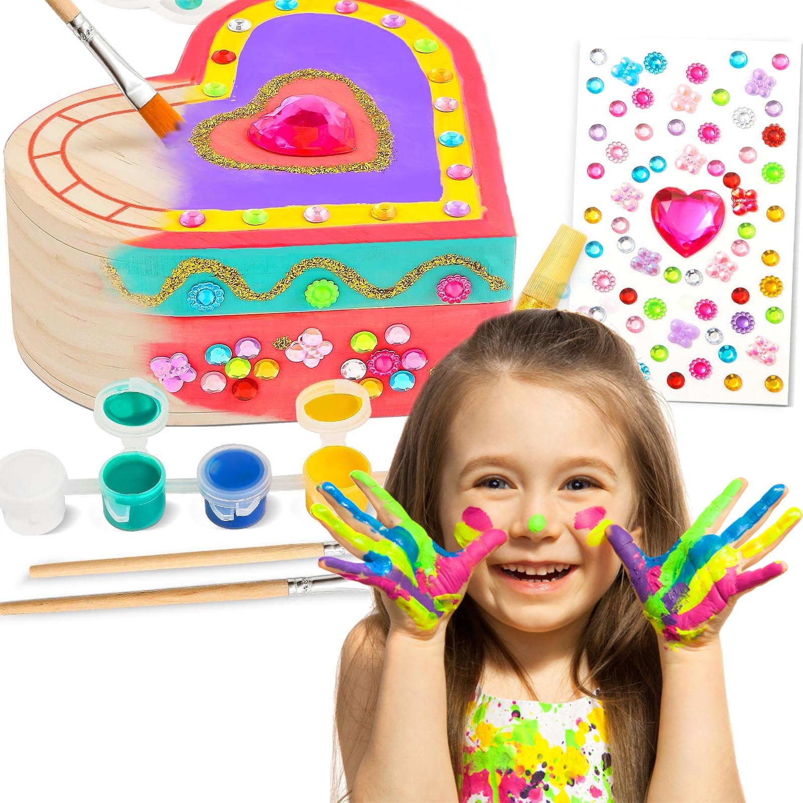 Yorkspred DIY Wooden Painting Box Kit with Acrylic Paints and Brushes ...