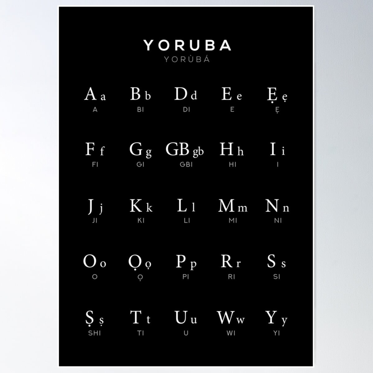 Yoruba Alphabet Nigerian Language Learning Chart - Black Poster Wall ...