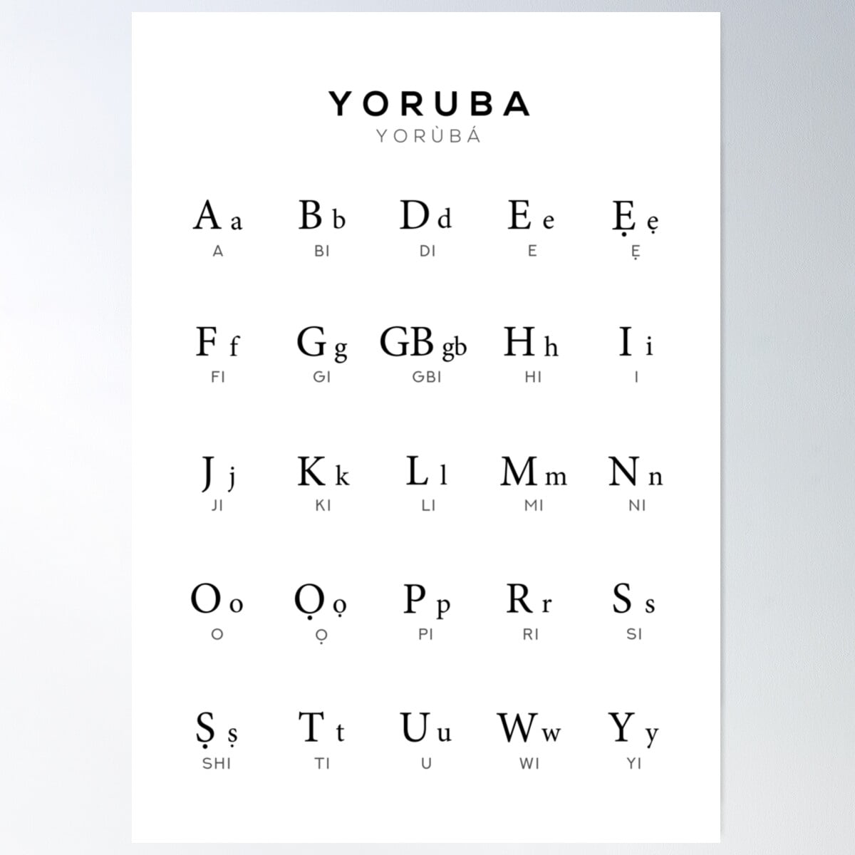 Yoruba Alphabet Nigerian Language Learning Chart - White Poster Wall ...