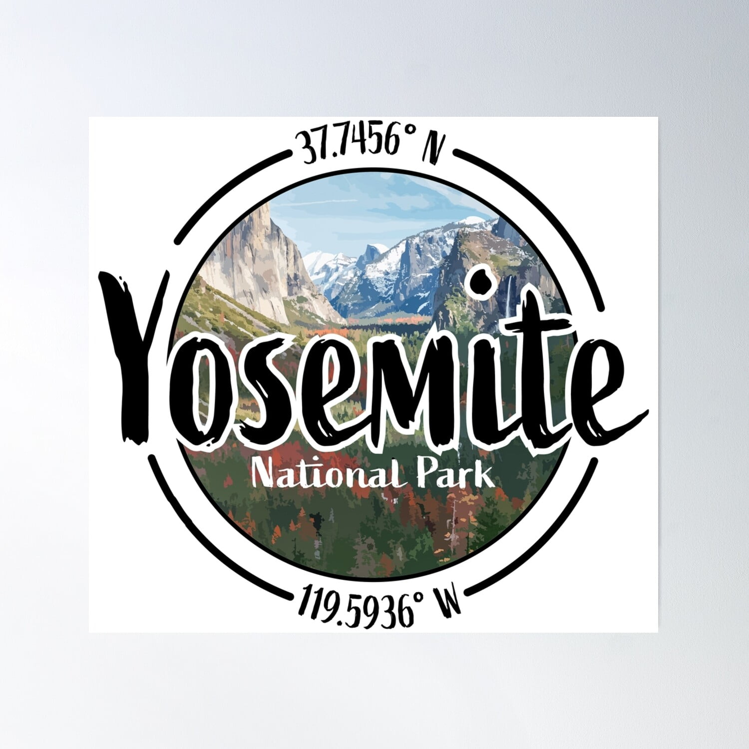 Yosemite Design With Latitude And Longitude Poster Wall Art, Modern ...