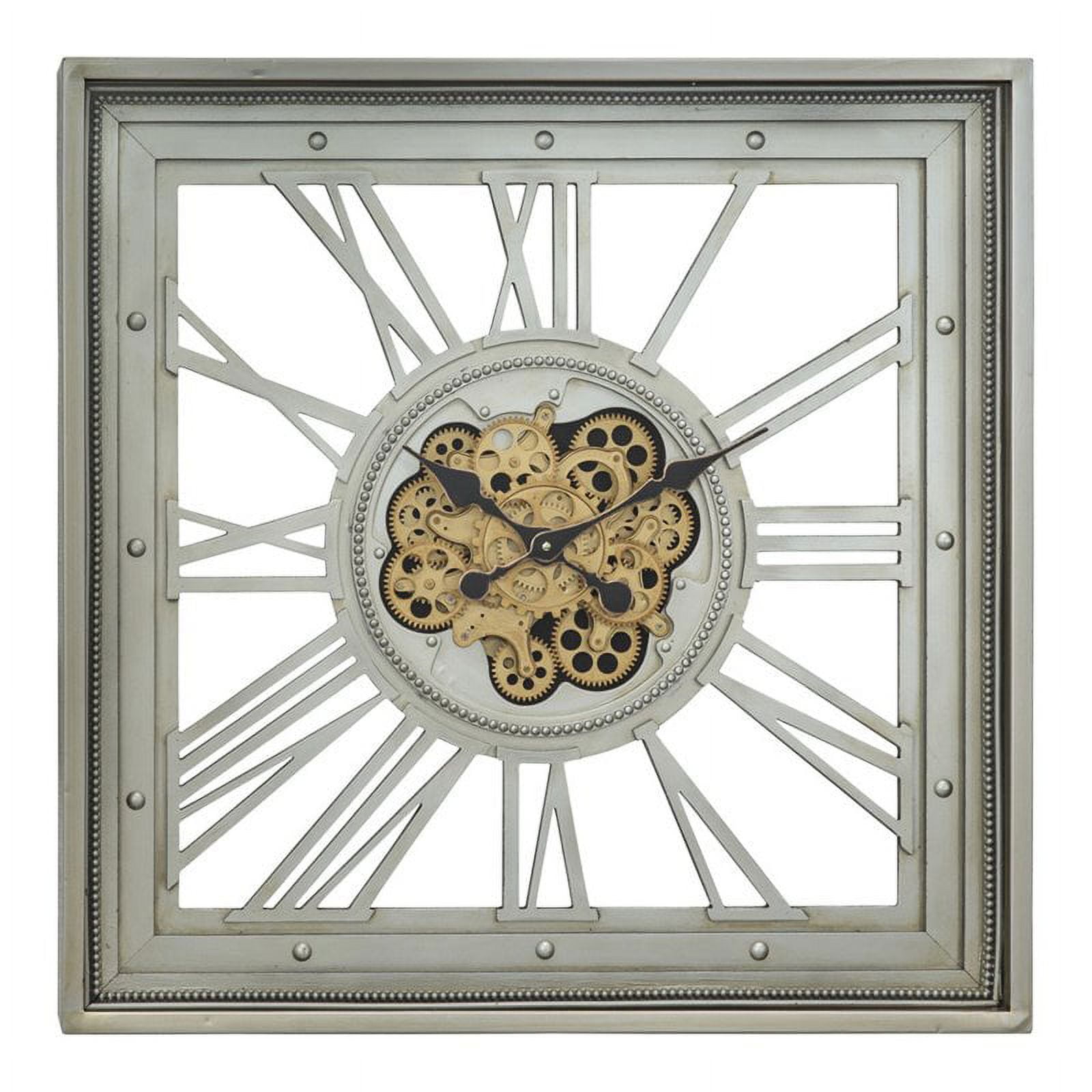 Yosemite Home Decor 32" Metal Clock with Open Moving Gears in Silver ...