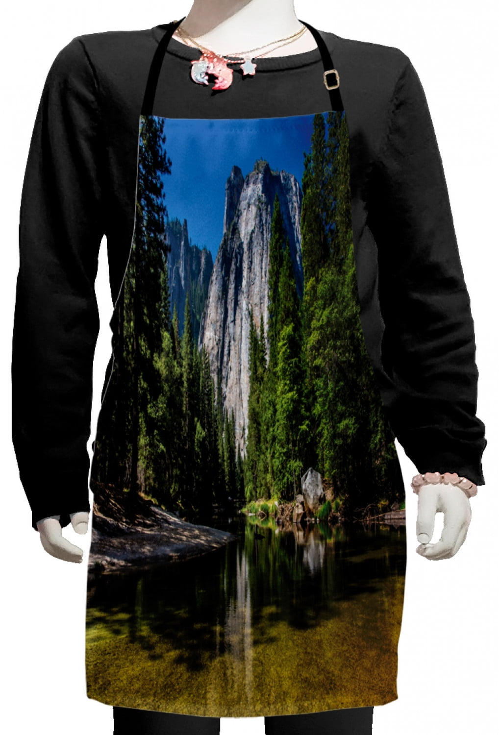 Yosemite Kids Apron, Large Granite Cliff Surrounded by Trees River ...