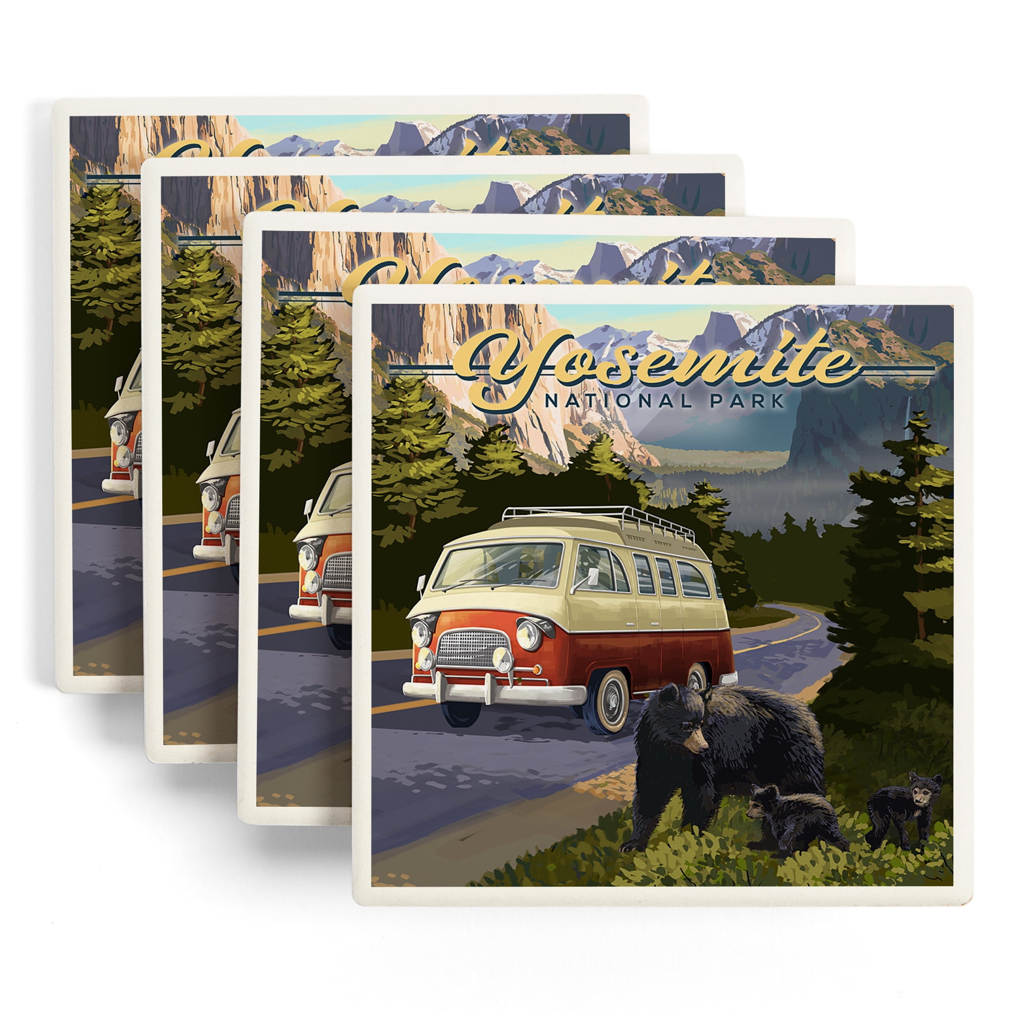 Lantern Press Ceramic Coaster Set, Yosemite National Park, California ...