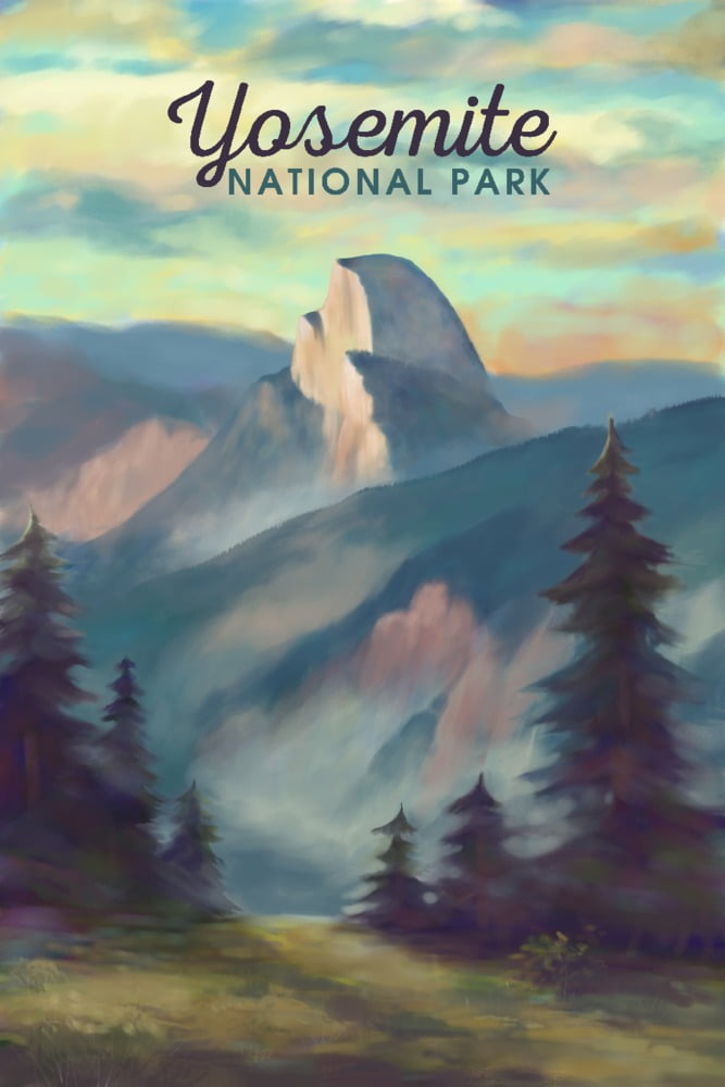Yosemite National Park, California, Half Dome Scene, Oil Painting ...